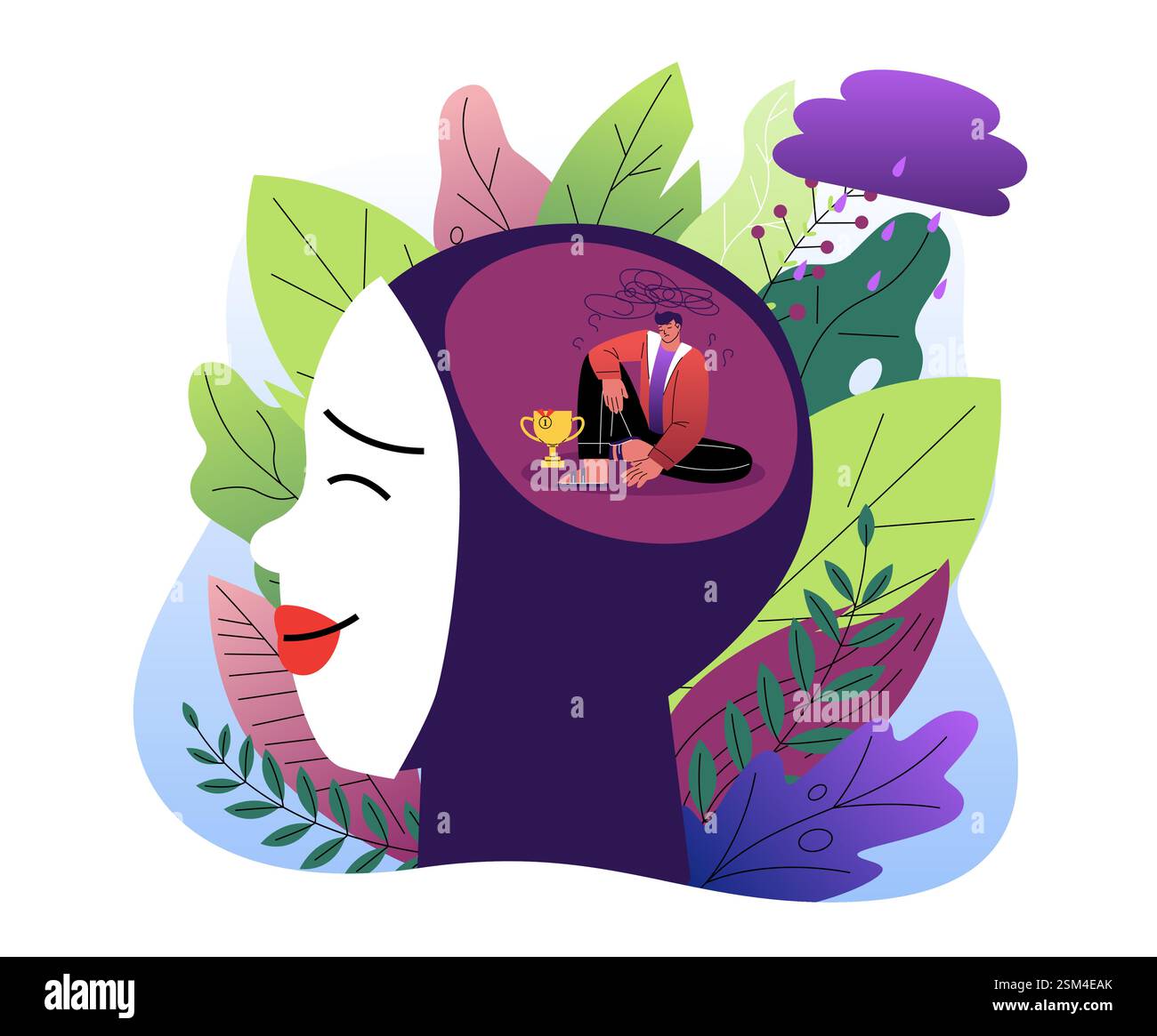 Mental health and emotional struggle concept illustration Stock Vector ...