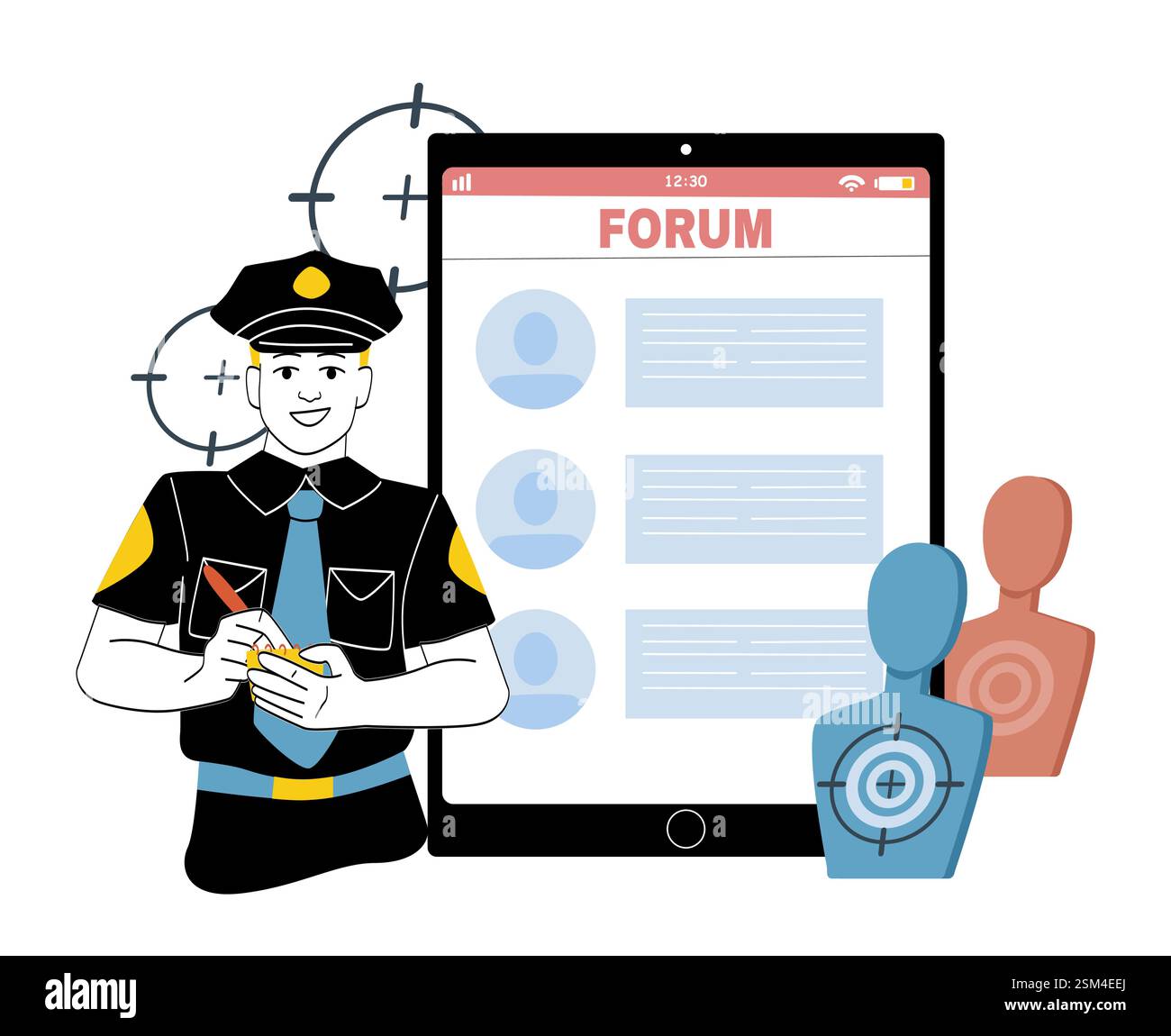 Police officer monitoring online forum with target dummies Stock Vector ...