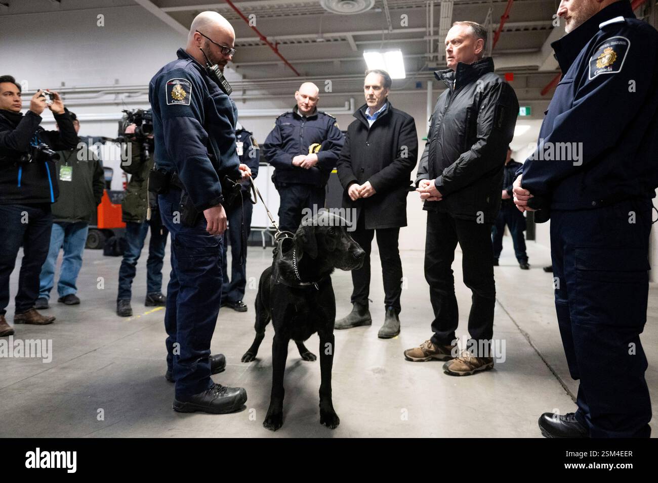 Denver, a Canada Border Services Agency narcotics detection dog, is ...