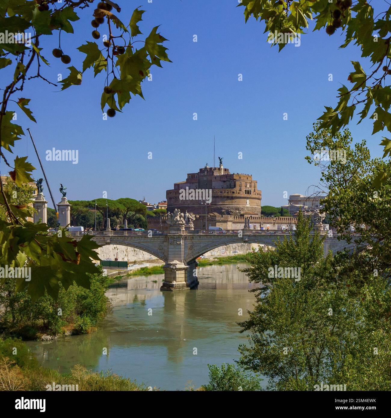 Castle of Holy Angel (Castel Sant Angelo) from across the Tiber river in Rome, Italy Stock Photo ...