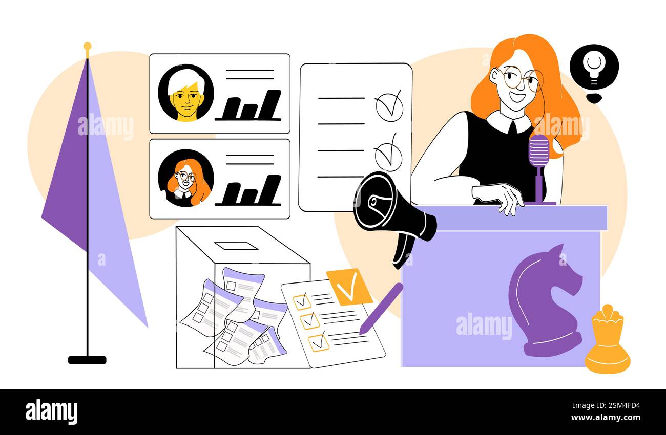 Political election process with voting and campaigning elements Stock ...