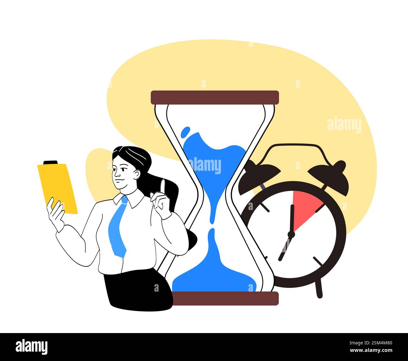 Businesswoman managing time with hourglass and clock Stock Vector Image ...