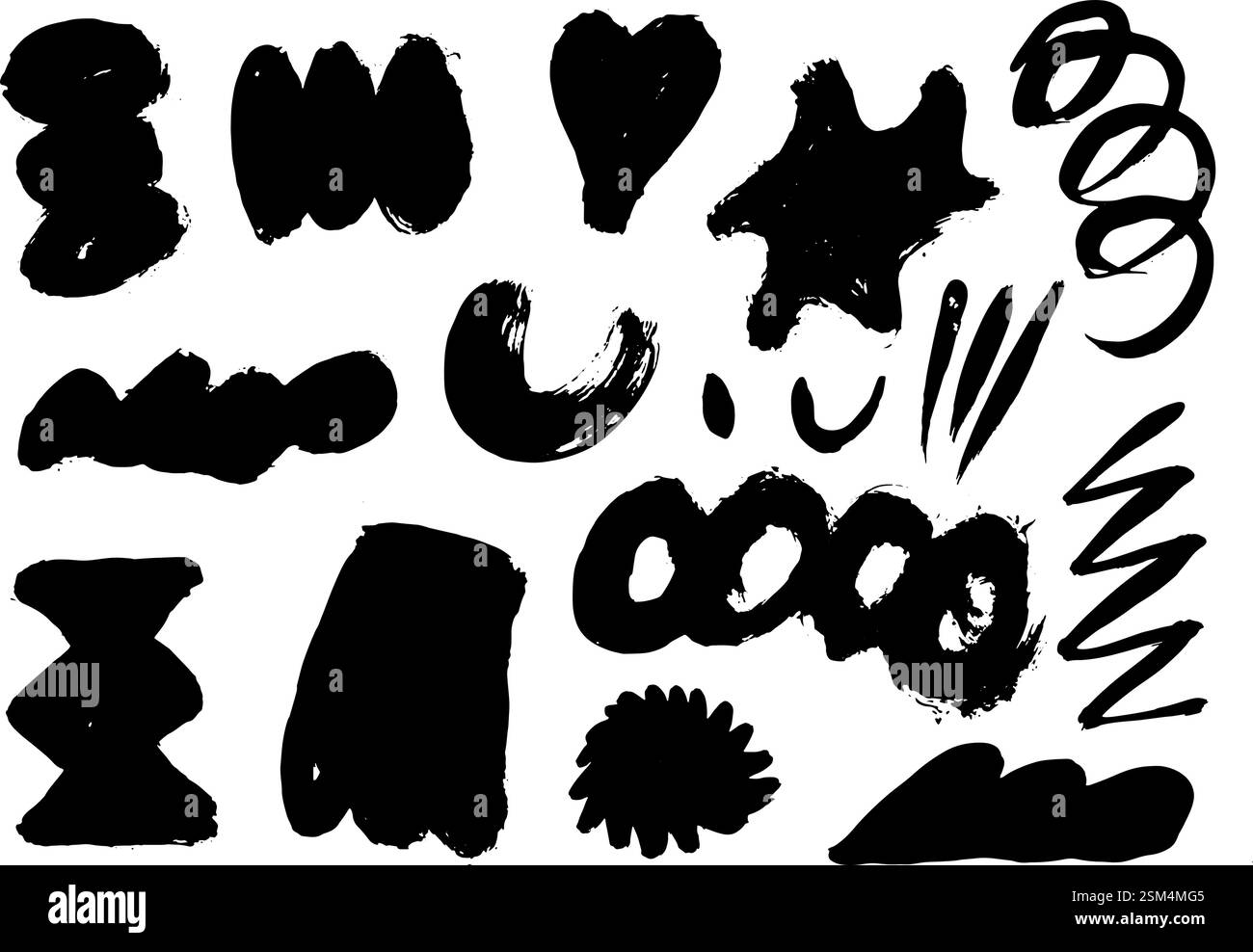 Grunge ink brush strokes elements. Black paint brush, stroke, line ...