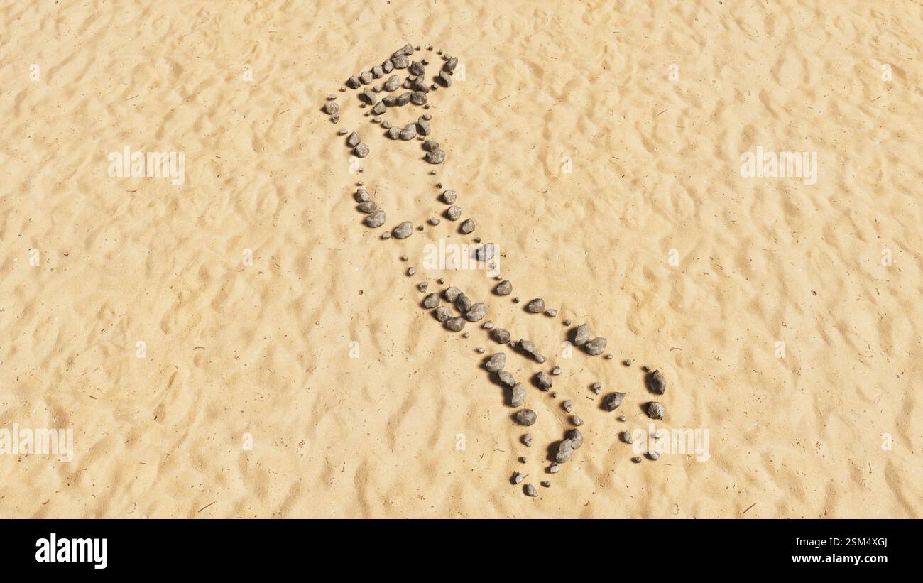 Concept conceptual stones on beach sand handmade symbol shape, golden ...