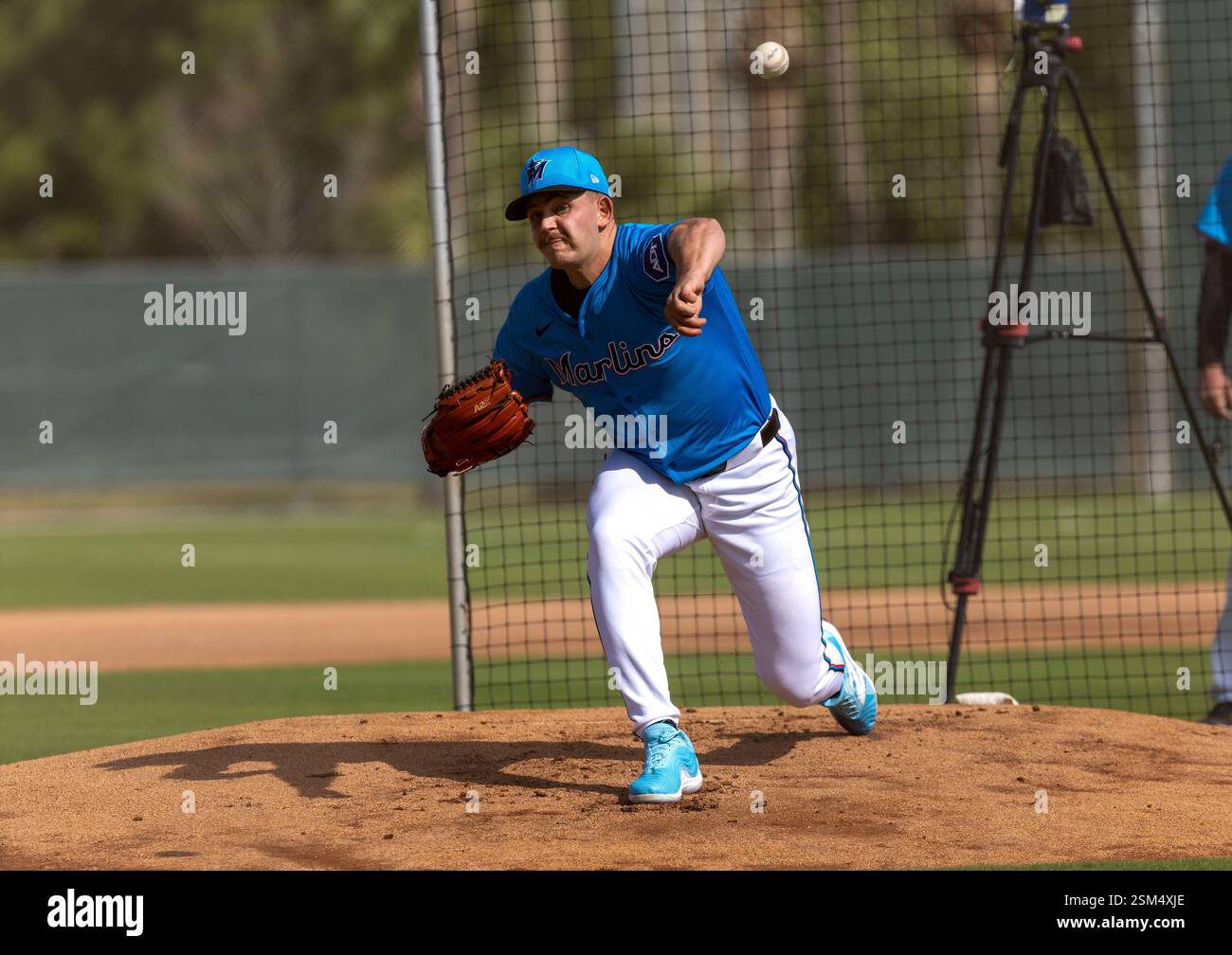 Miami Marlins pitcher Robby Snelling (61) throws a pitch during spring ...