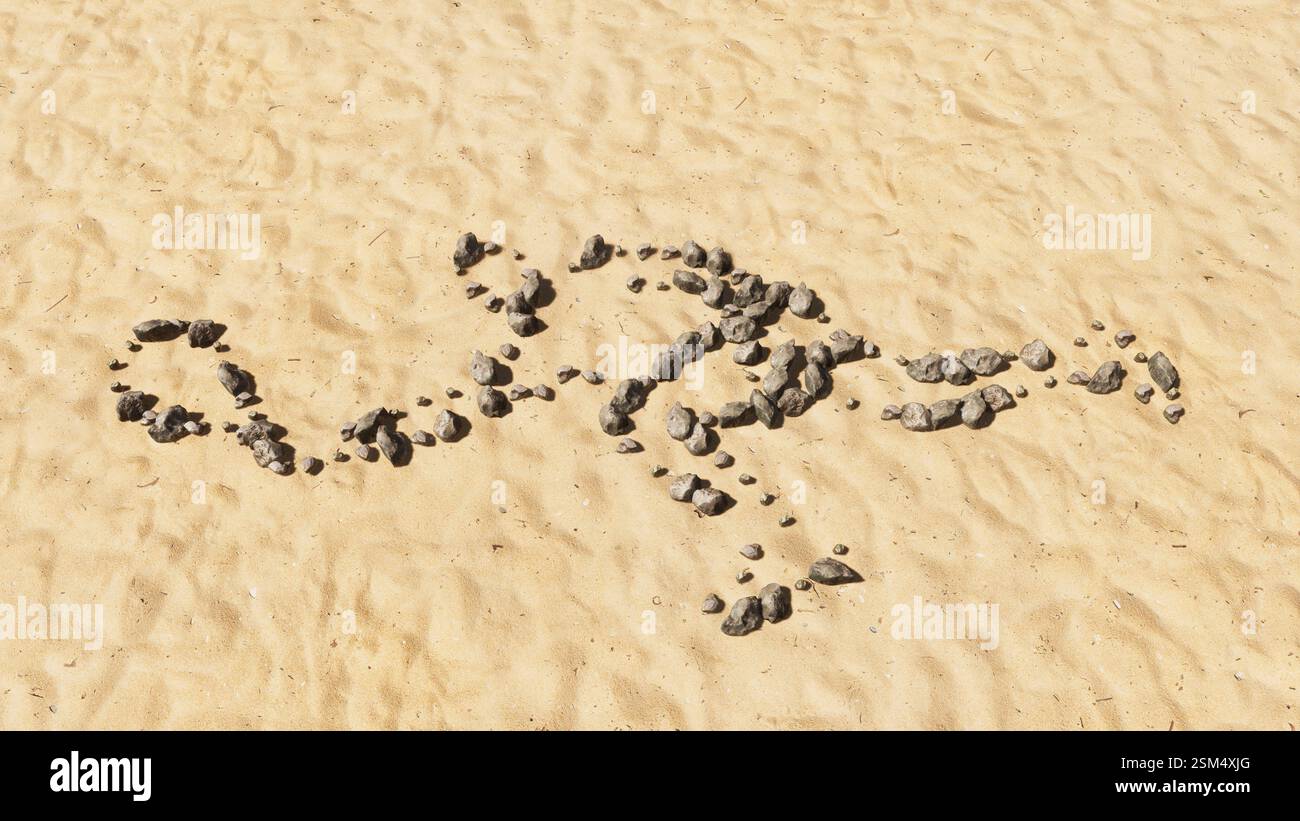 Concept conceptual stones on beach sand handmade symbol shape, golden ...