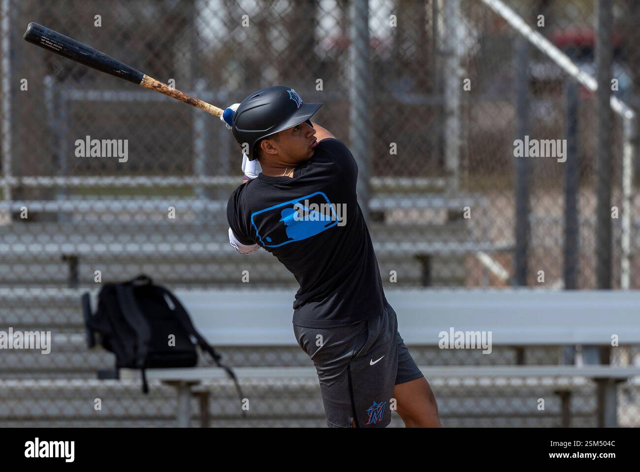Miami Marlins outfielder Victor Mesa Jr. (64) bats during spring ...