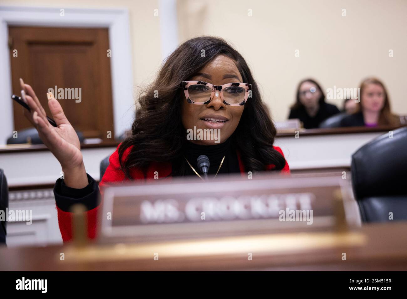 Rep. Jasmine Crockett (D-Texas) speaks during the first hearing of the ...