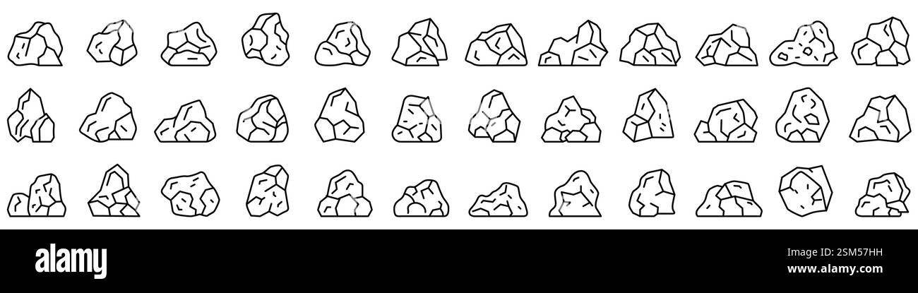 Stone icon. Big collection of linear icons of different stones ...