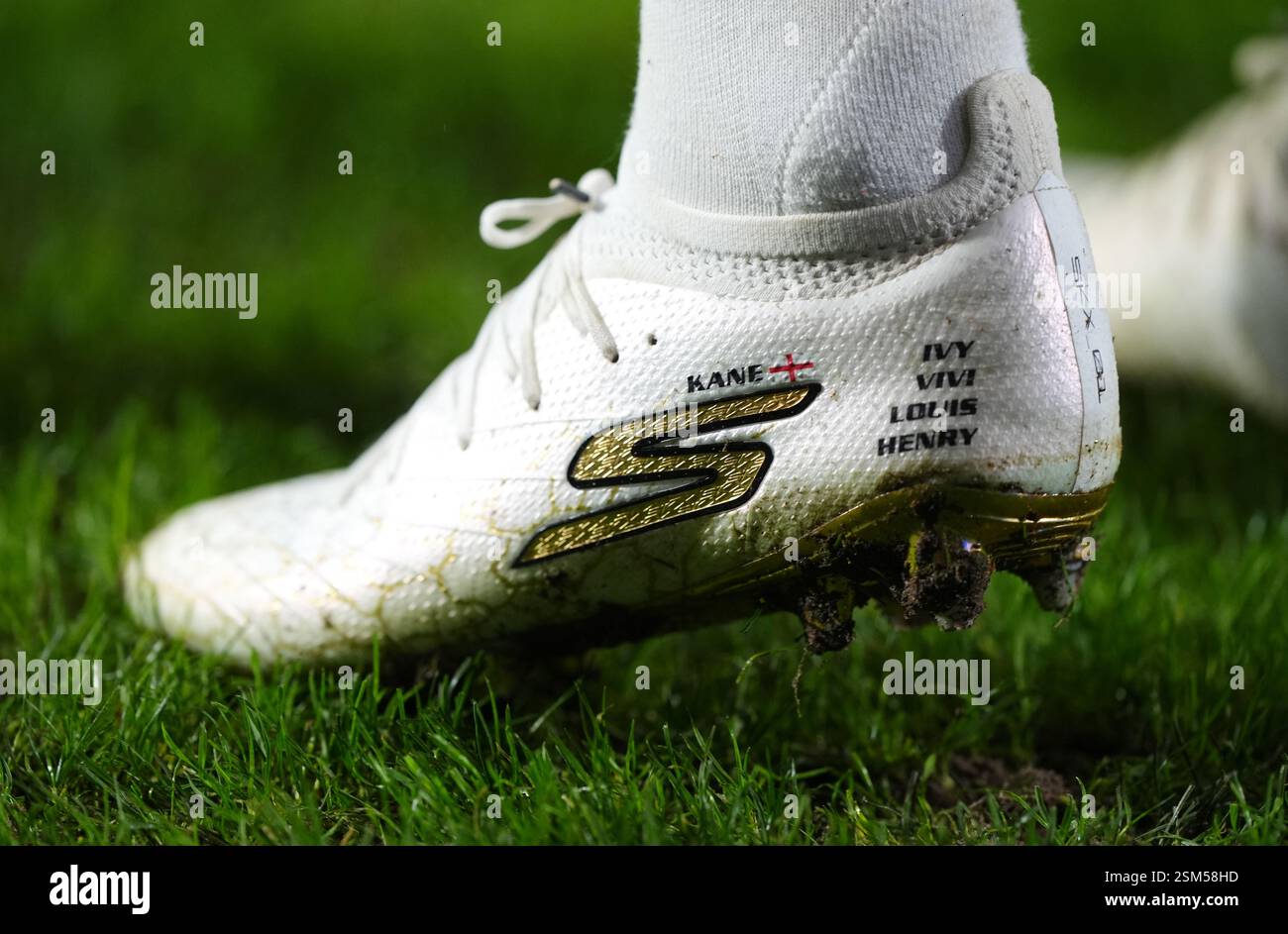The Skechers boots of Bayern Munich's Harry Kane before the UEFA ...