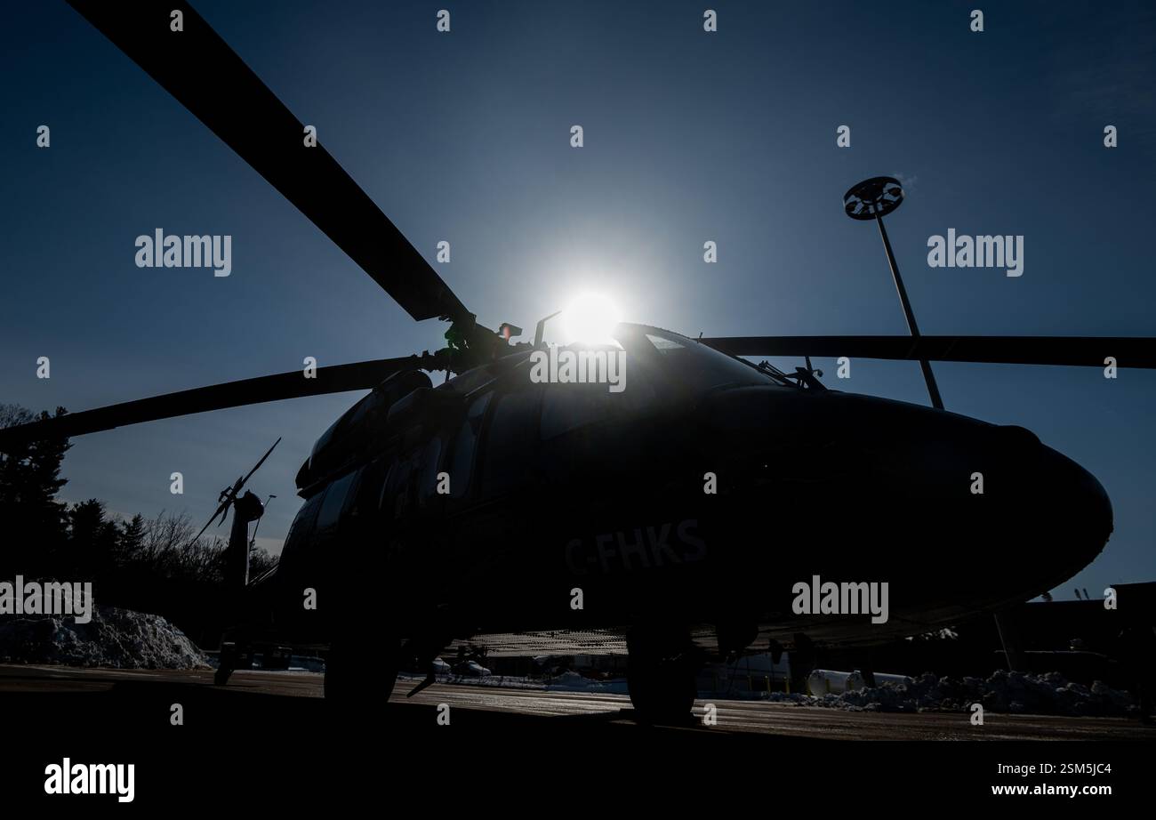 Lansdowne, Canada. 12th Feb, 2025. An RCMP Sikorsky UH-60 Black Hawk is ...