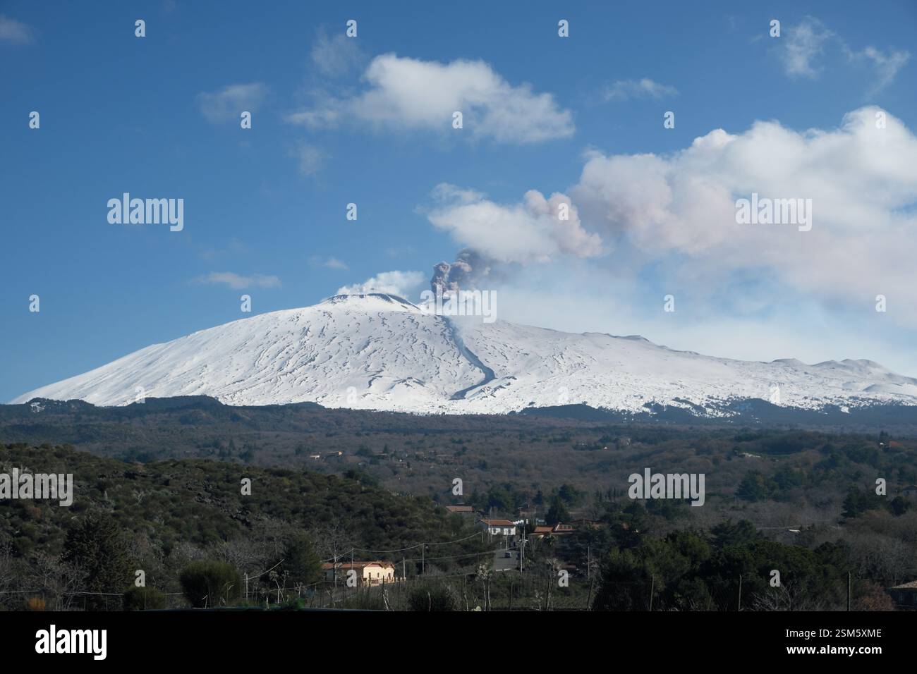 Etna eruption, February 12, 2025: on the snowy slope of Mount Etna, the ...