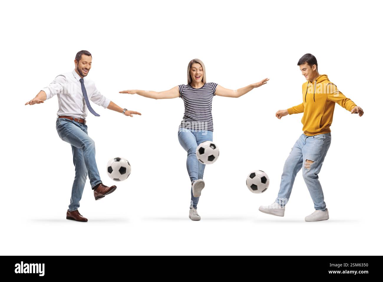 People juggling with footballs isolated on white background Stock Photo ...