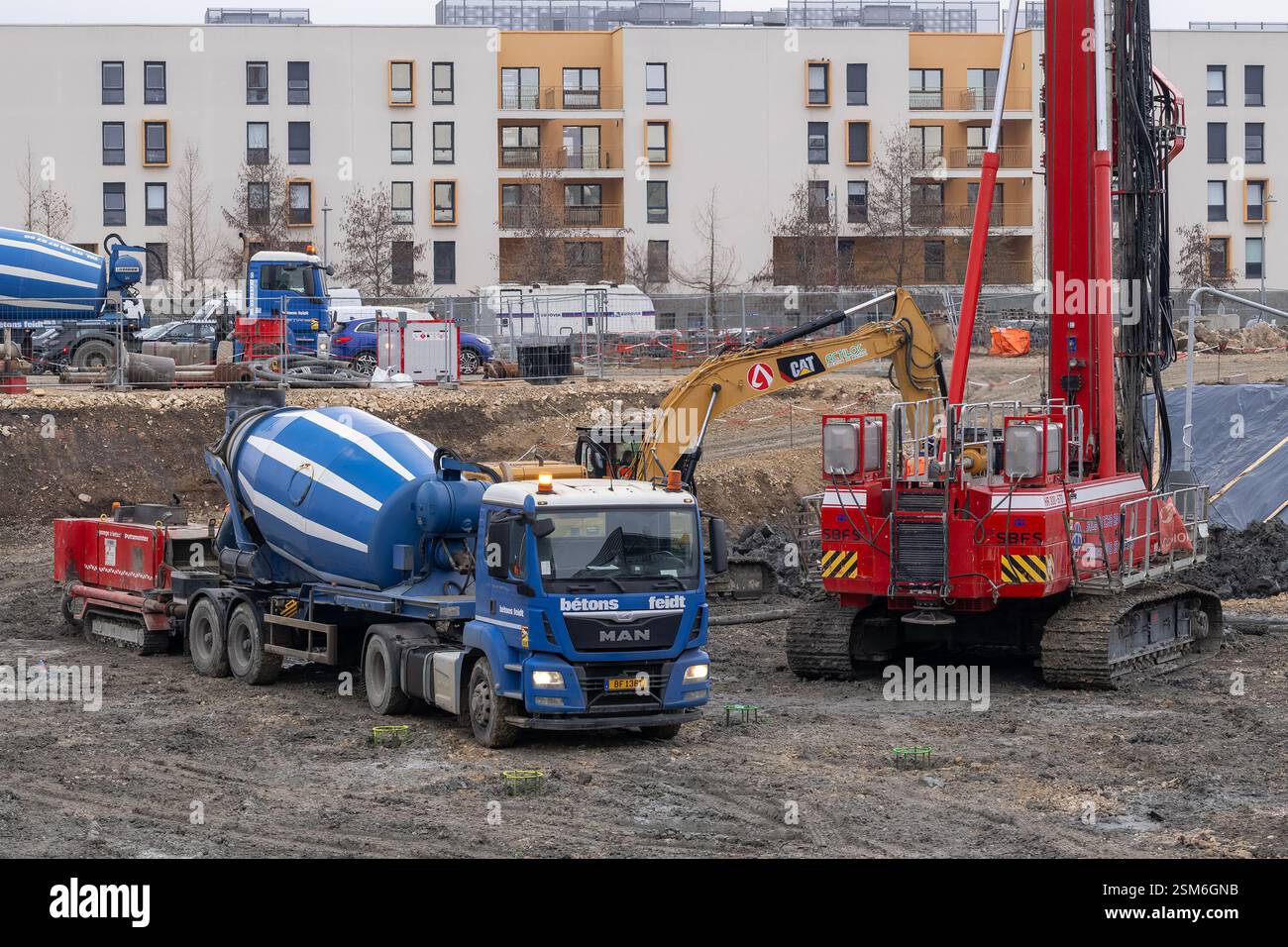Nancy, France - View on a red drilling rig MAIT HR 300-570 for special foundations on a ...