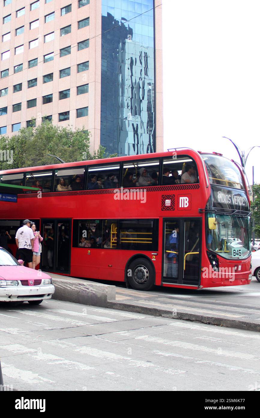 Mexico City, Mexico - Aug 23 2023: The Metrobus is a red double-decker ...