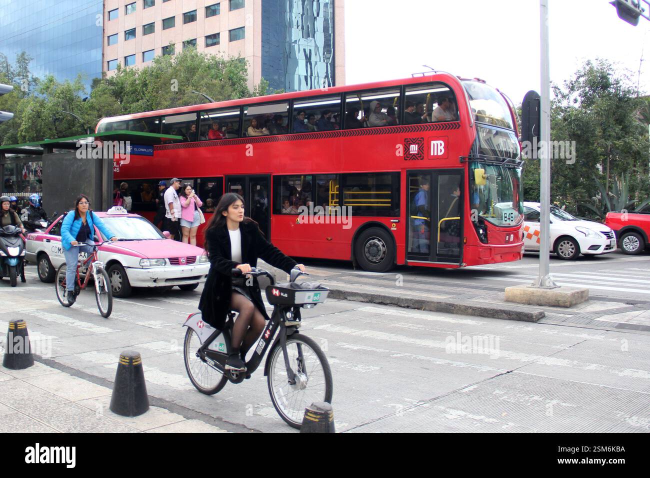 Mexico City, Mexico - Aug 23 2023: The Metrobus is a red double-decker ...