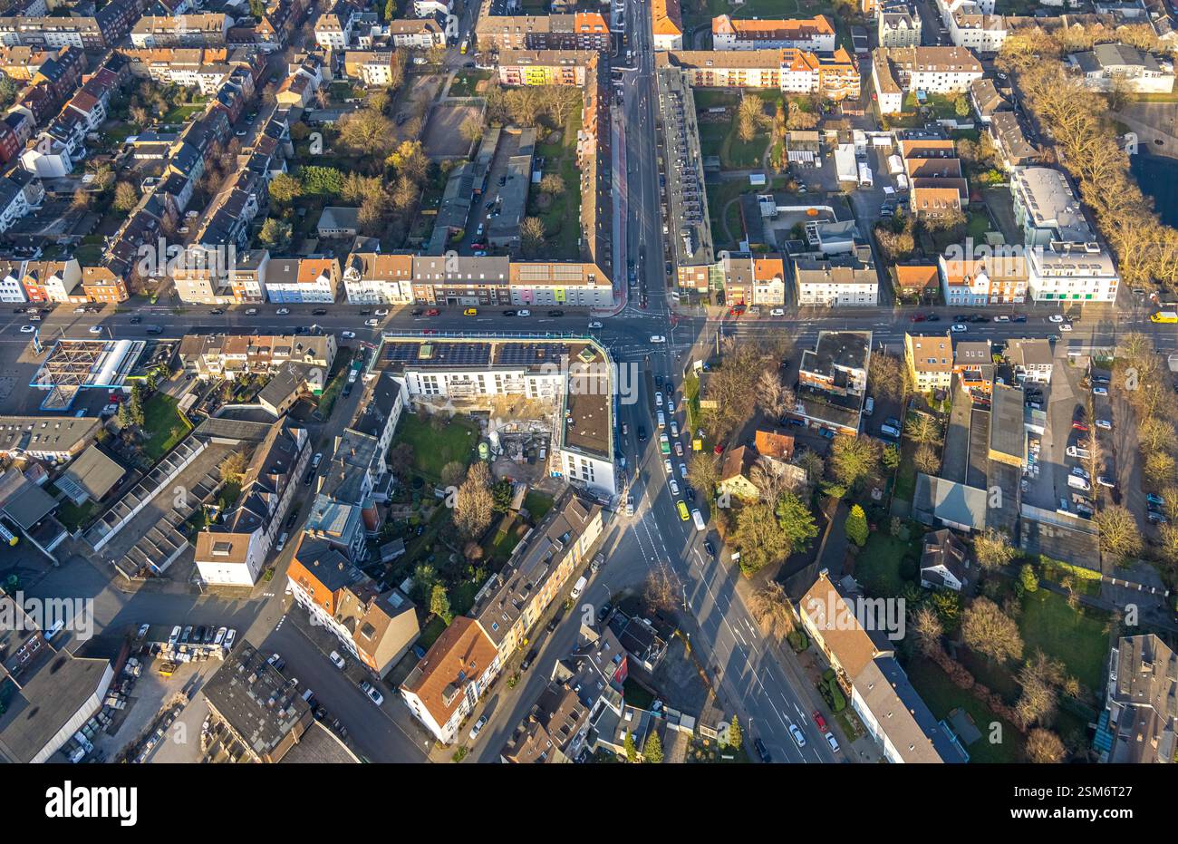 Aerial view, residential area and construction site with new ...