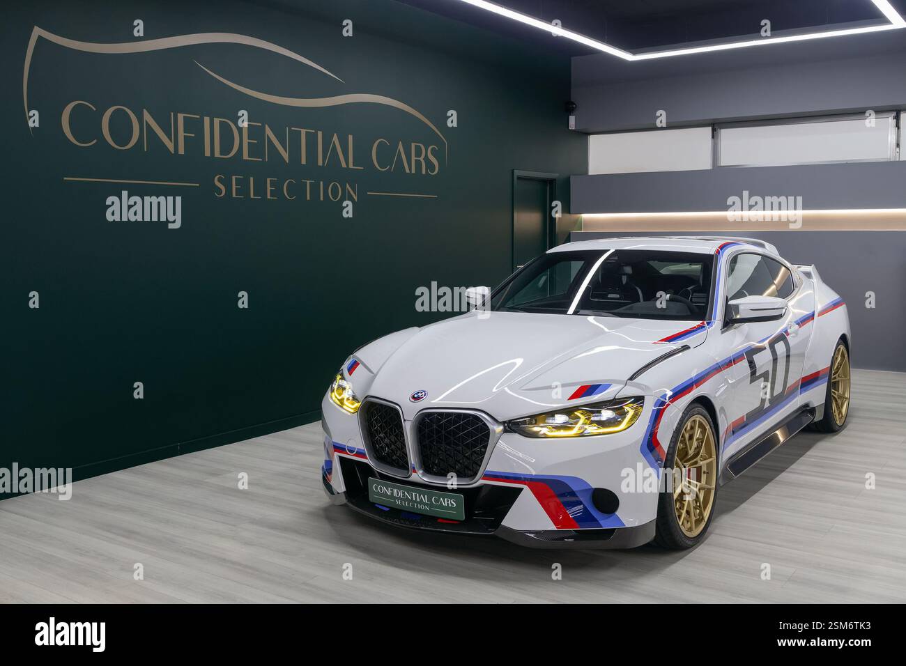 Luxembourg City - View on a BMW 3.0 CSL in a showroom. It is a tribute ...