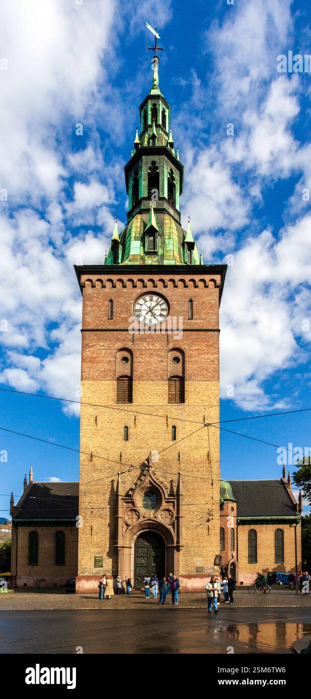 Oslo, Norway, Aug 10 2017, The Bell Tower of Oslo Cathedral showcases ...