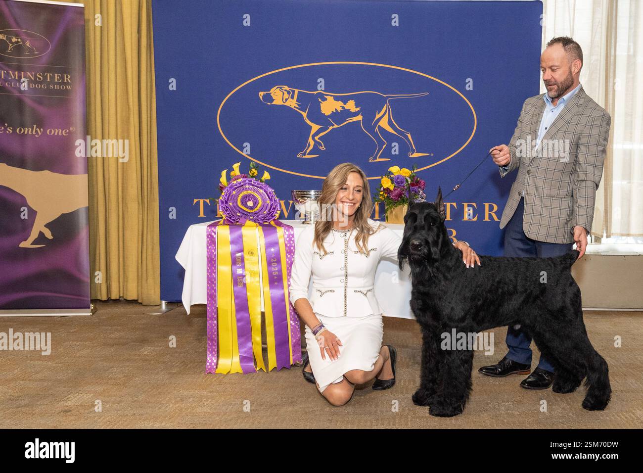 New York, USA. 12th Feb, 2025. Monty, the Giant Schnauzer dog winner of ...