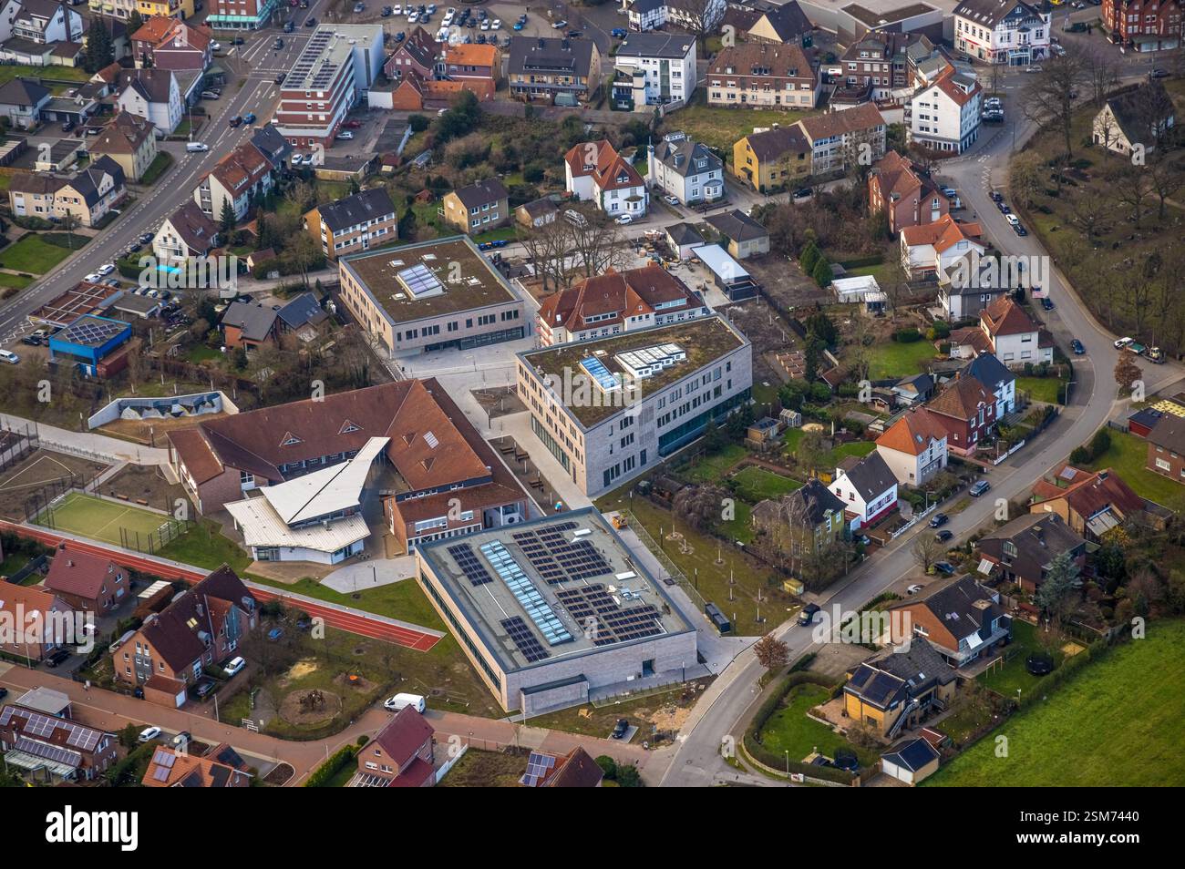 Aerial view, construction site Arnold-Freymuth-Gesamtschule, An der ...