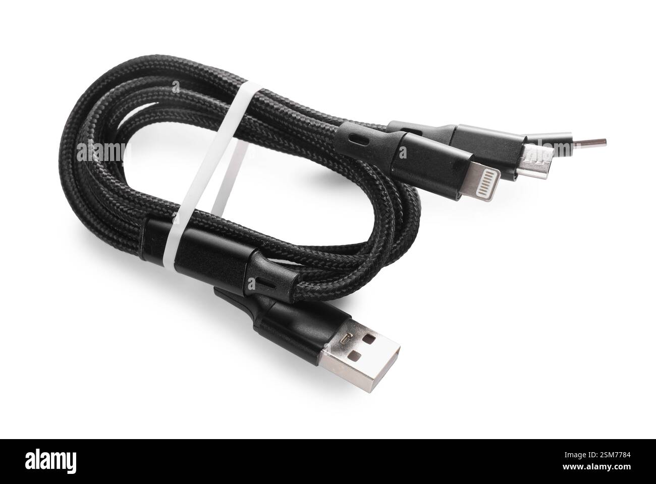 Black triple charge cable isolated on white Stock Photo - Alamy