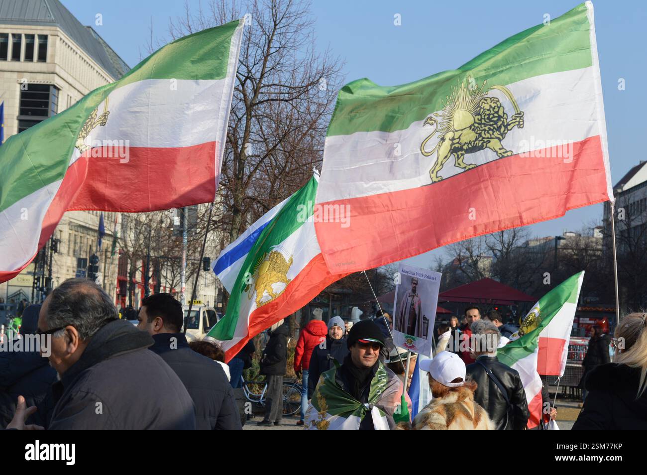 Berlin, Germany - February 9, 2025 - Persian and Israeli flags in a ...