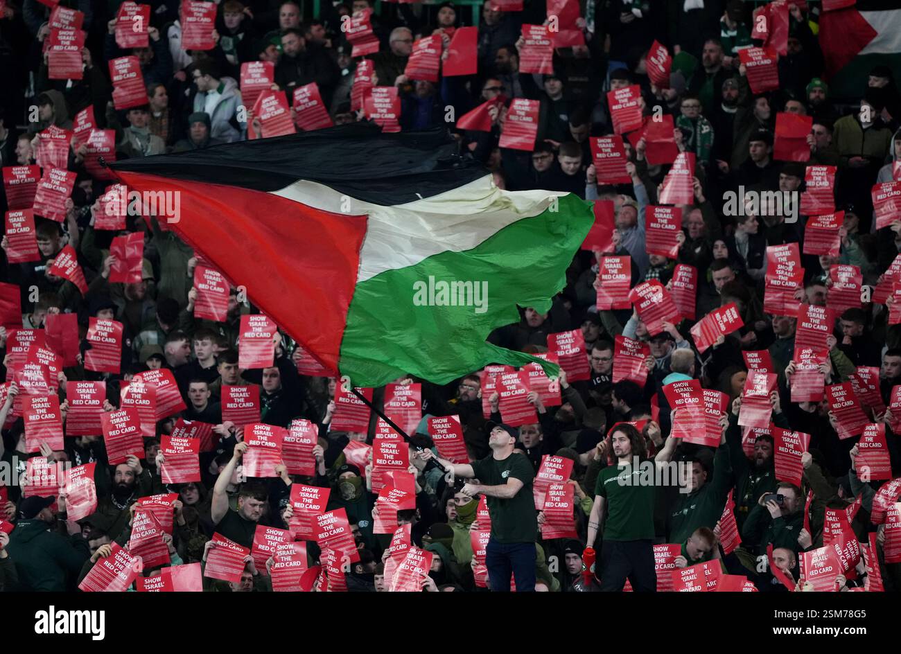 Celtic fans waving a Palestine flag in the stands during the UEFA ...
