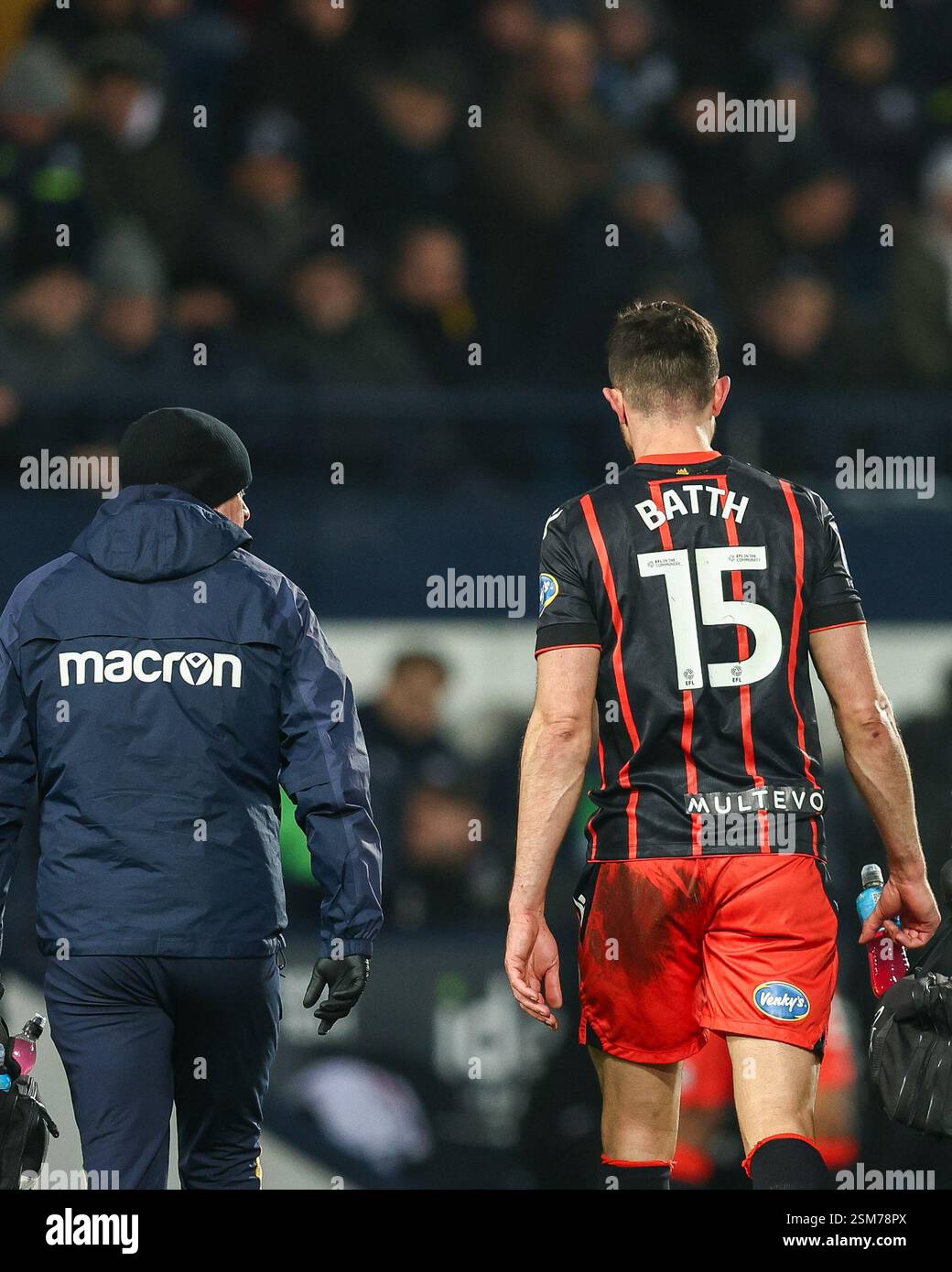 #15, Danny Batth of Blackburn Rovers leaves the pitch following a knock ...