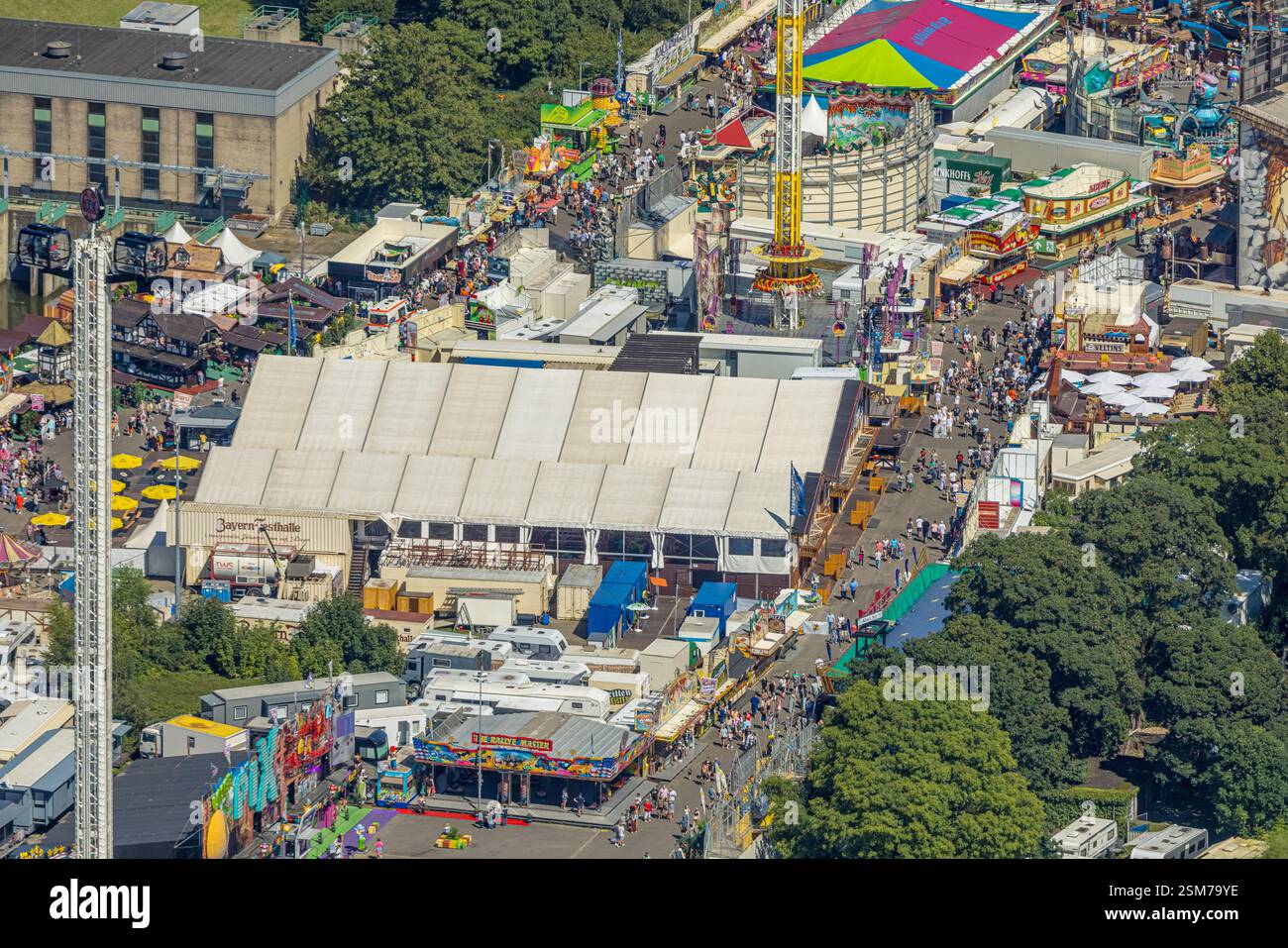 Aerial view, Cranger Kirmes, funfair with rides and gastronomy, Unser ...