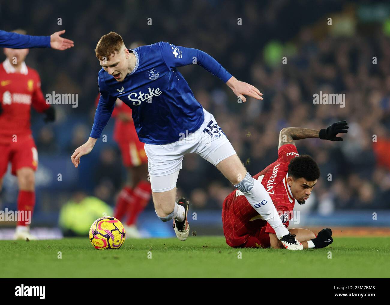 Liverpool, UK. 12th Feb, 2025. Jake O'Brien of Everton with Luis Diaz ...