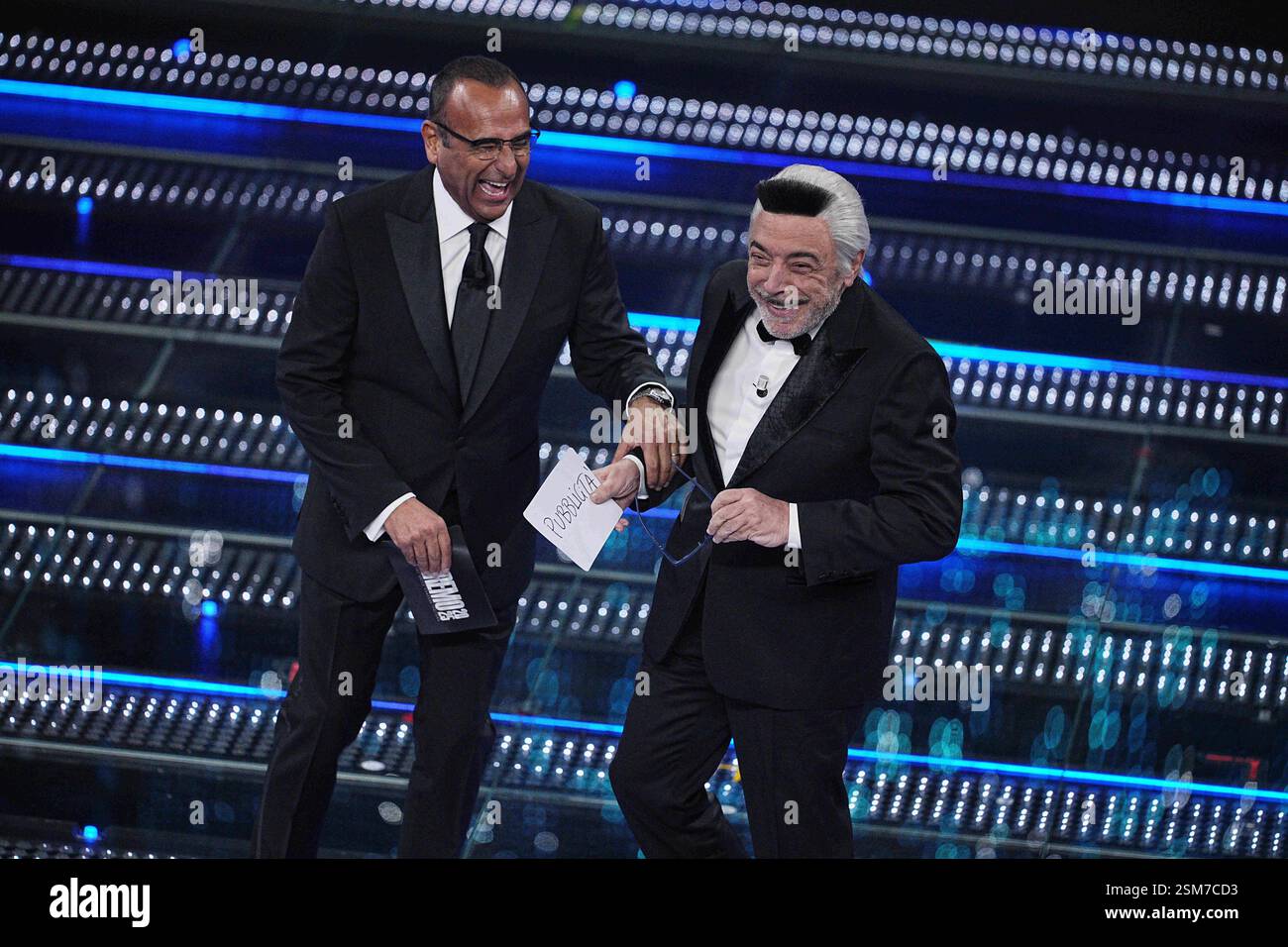 Sanremo, Italia. 12th Feb, 2025. Nino Frassica e Carlo Conti during the ...
