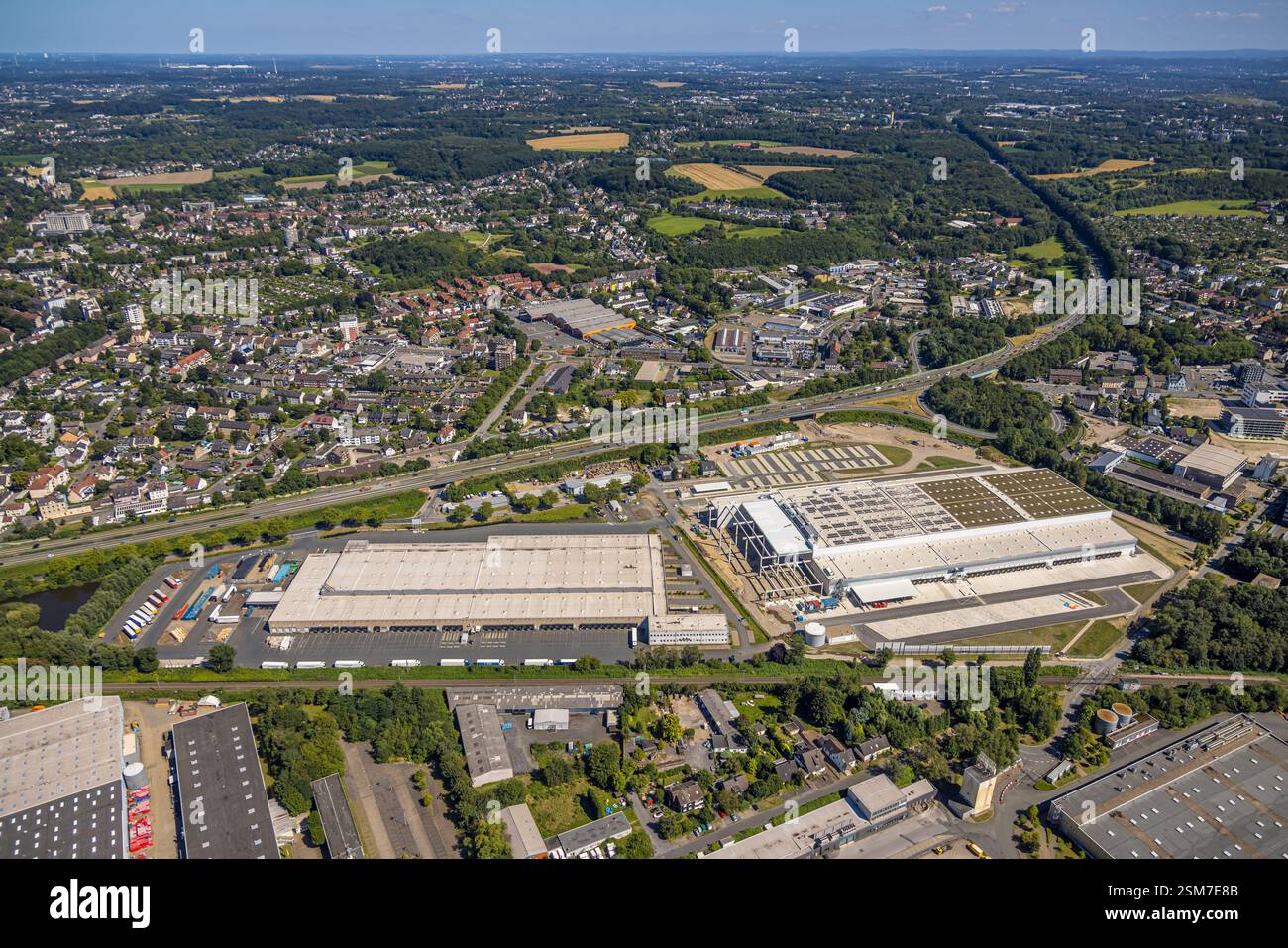 Aerial view, construction site industrial park HER-BO at the highway ...