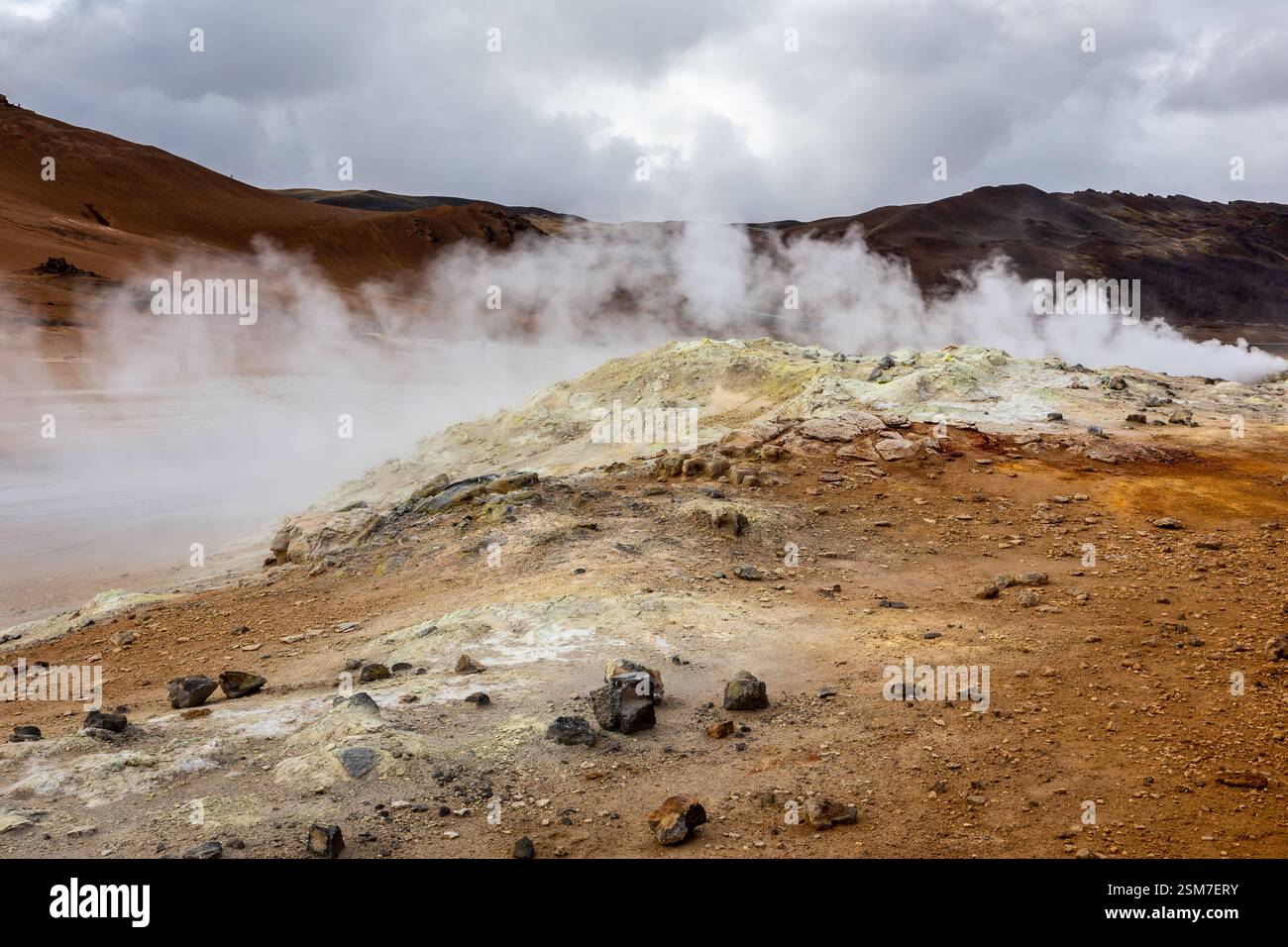 Volcanic landscape of Hverir, Myvatn Geothermal Area in Iceland, with ...