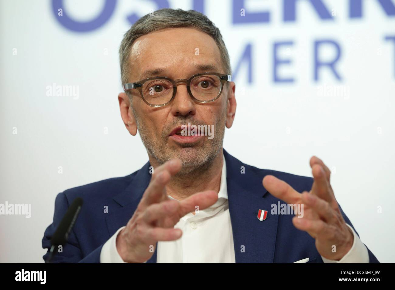 The leader of Austria's Freedom Party FPOe, Herbert Kickl, addresses a ...