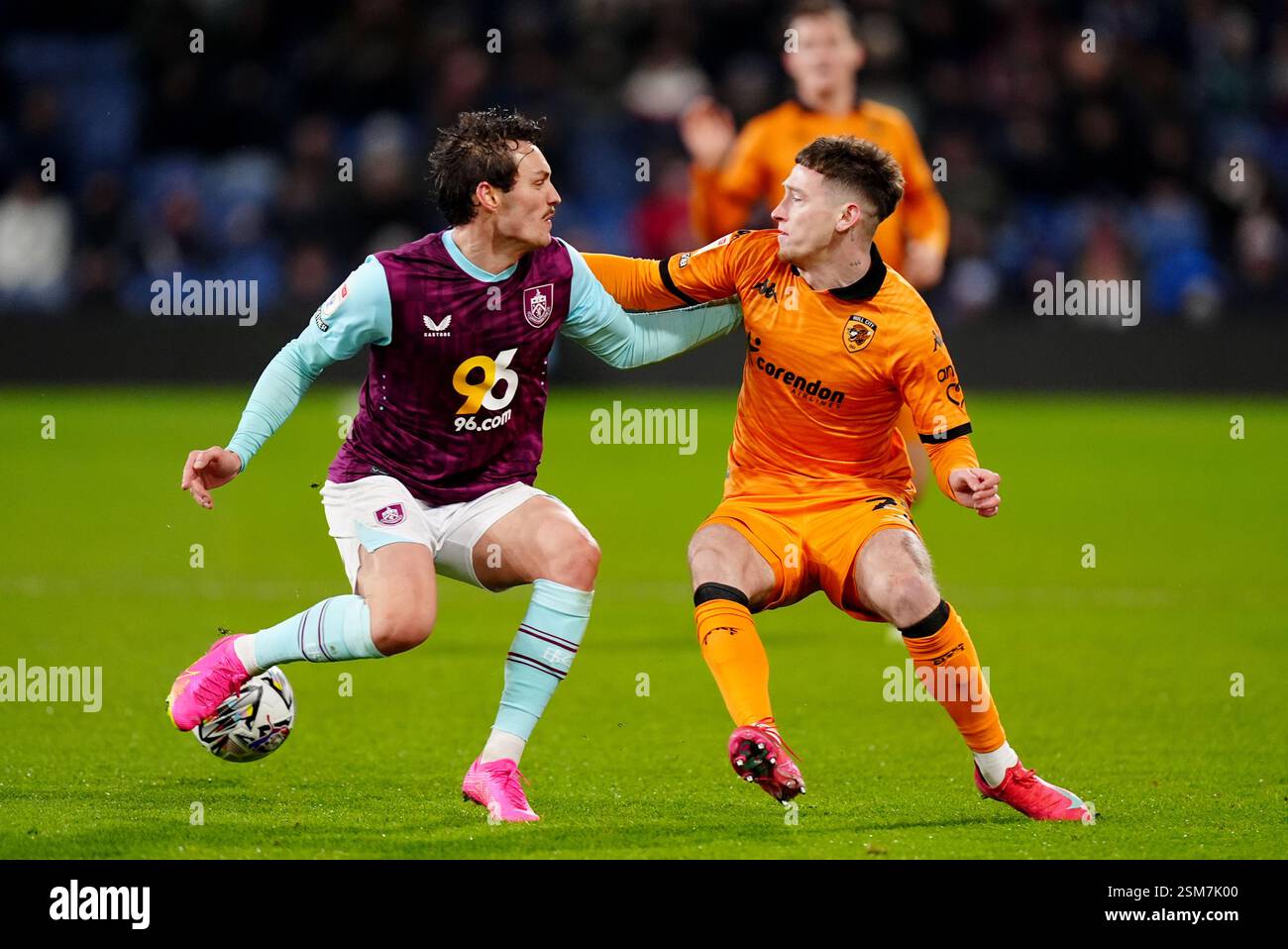 Burnley's Connor Roberts (left) and Hull City's Louie Barry (right ...