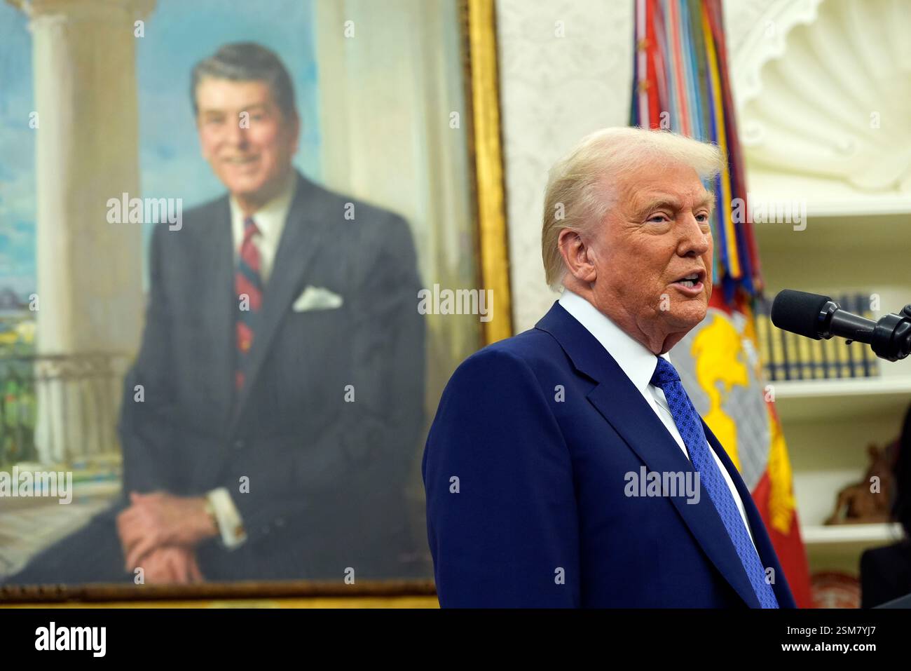 President Donald Trump speaks as Tulsi Gabbard is sworn in as the ...