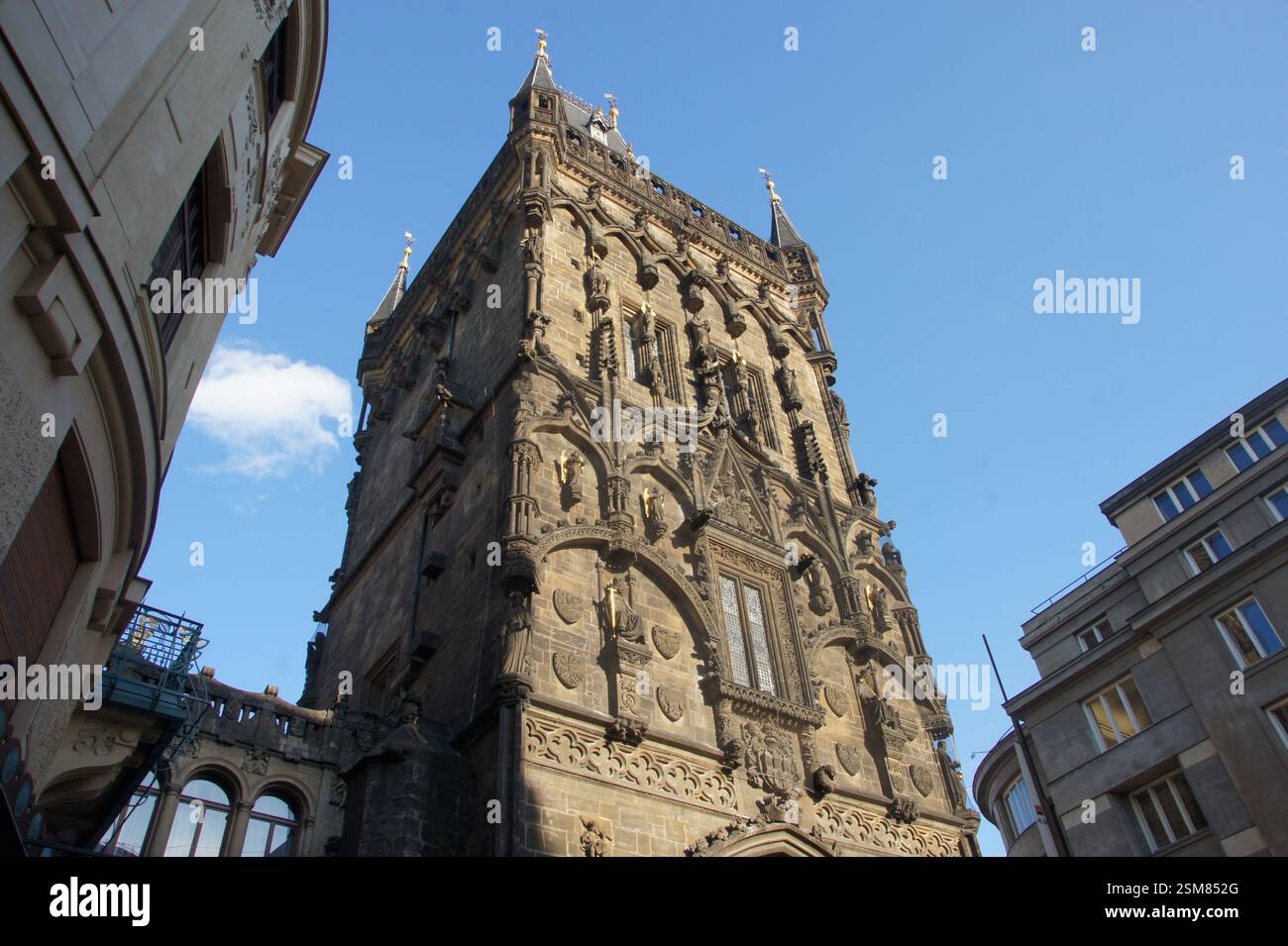 Powder Tower, Prague. Gothic architecture with ornate details. Symbol of Prague's rich history ...