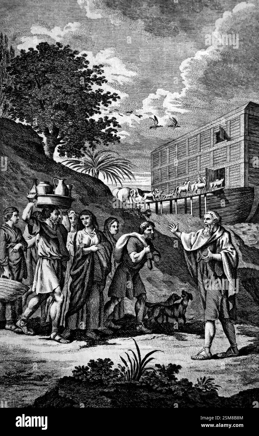 Copper-plate Engraving of Noah and his Family going to Enter the Ark ...