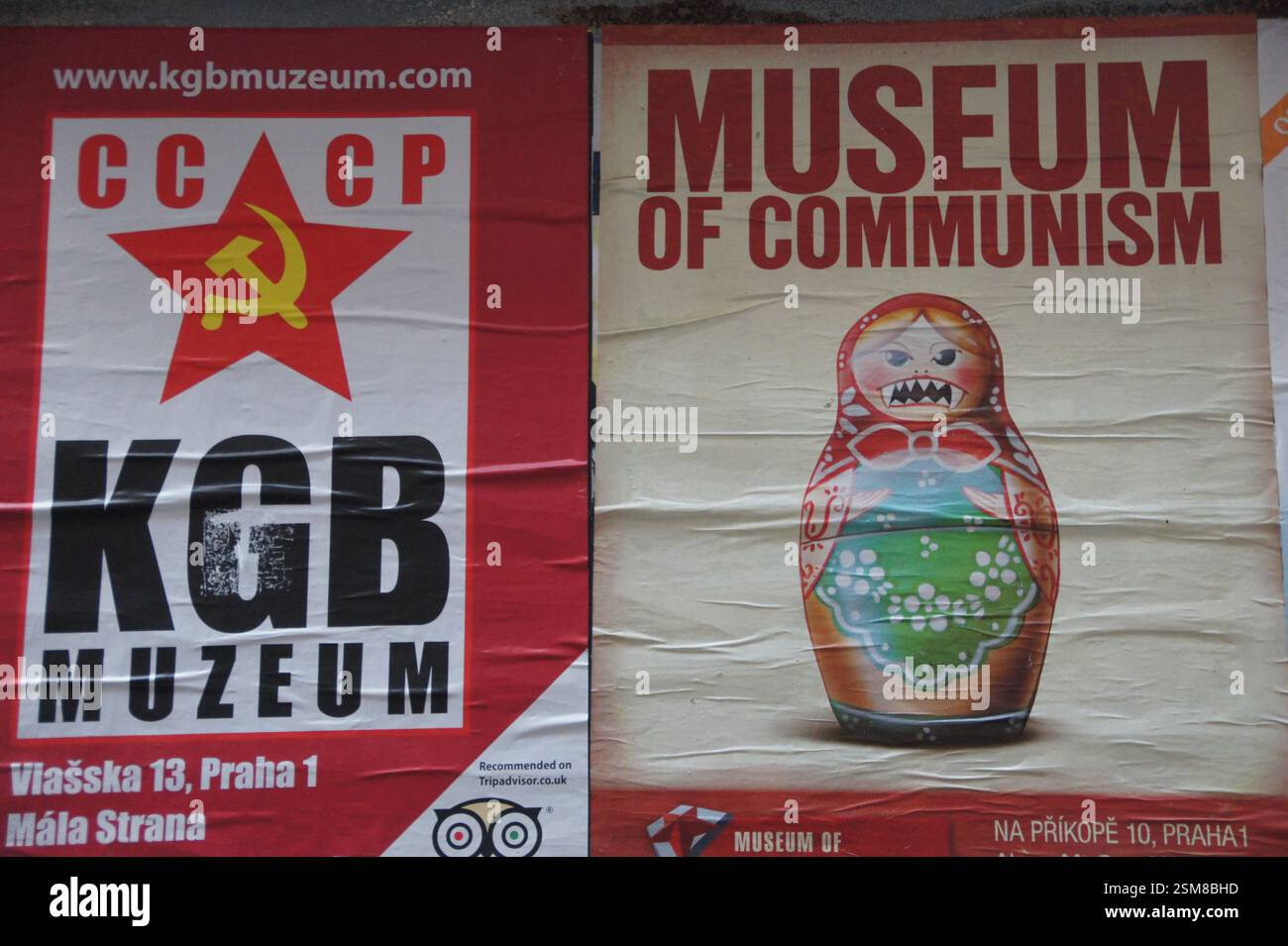 Museum posters. Red background with hammer and sickle symbol, KGB ...