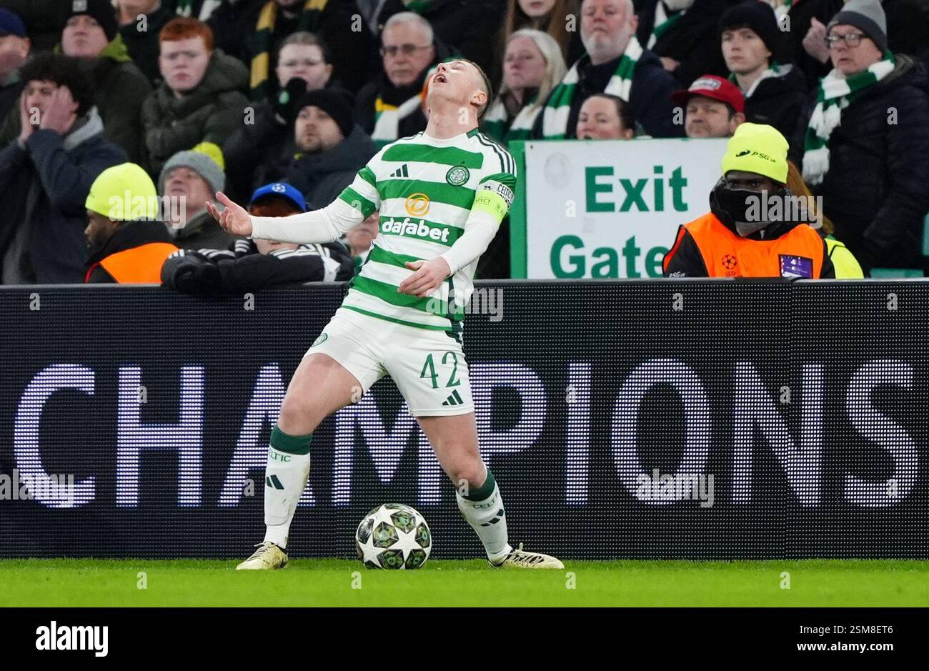 Celtic's Callum McGregor reacts during the UEFA Champions League match ...