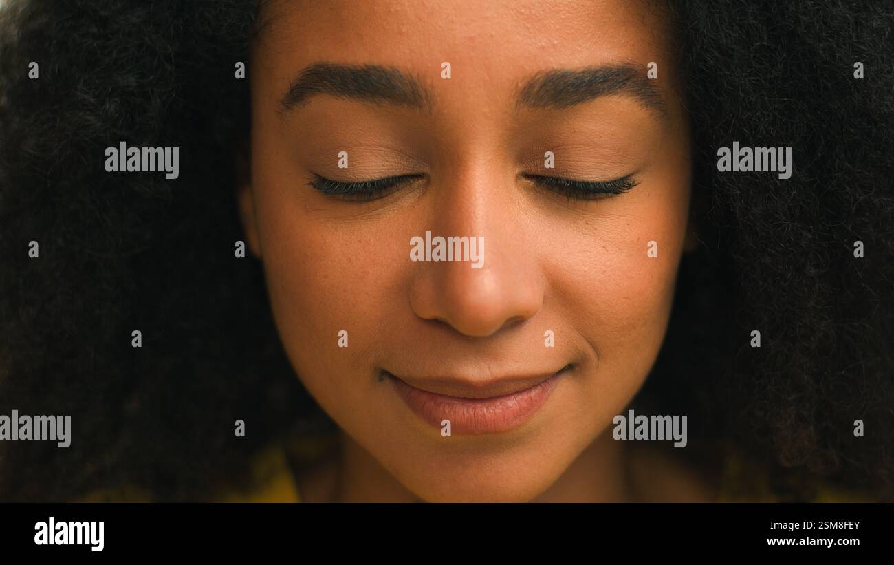 Close up face woman African American ethnic girl female close up ...