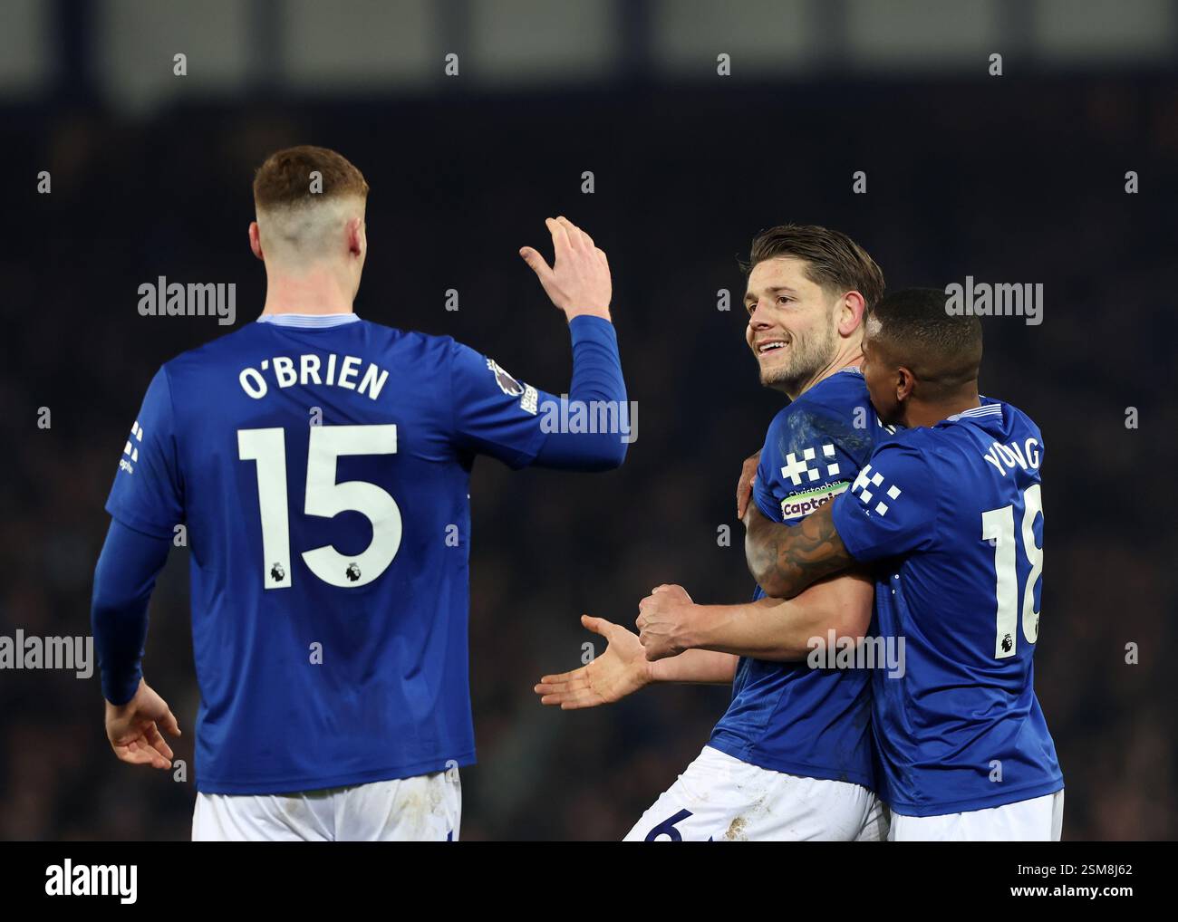 Liverpool, UK. 12th Feb, 2025. James Tarkowski of Everton celebrates ...