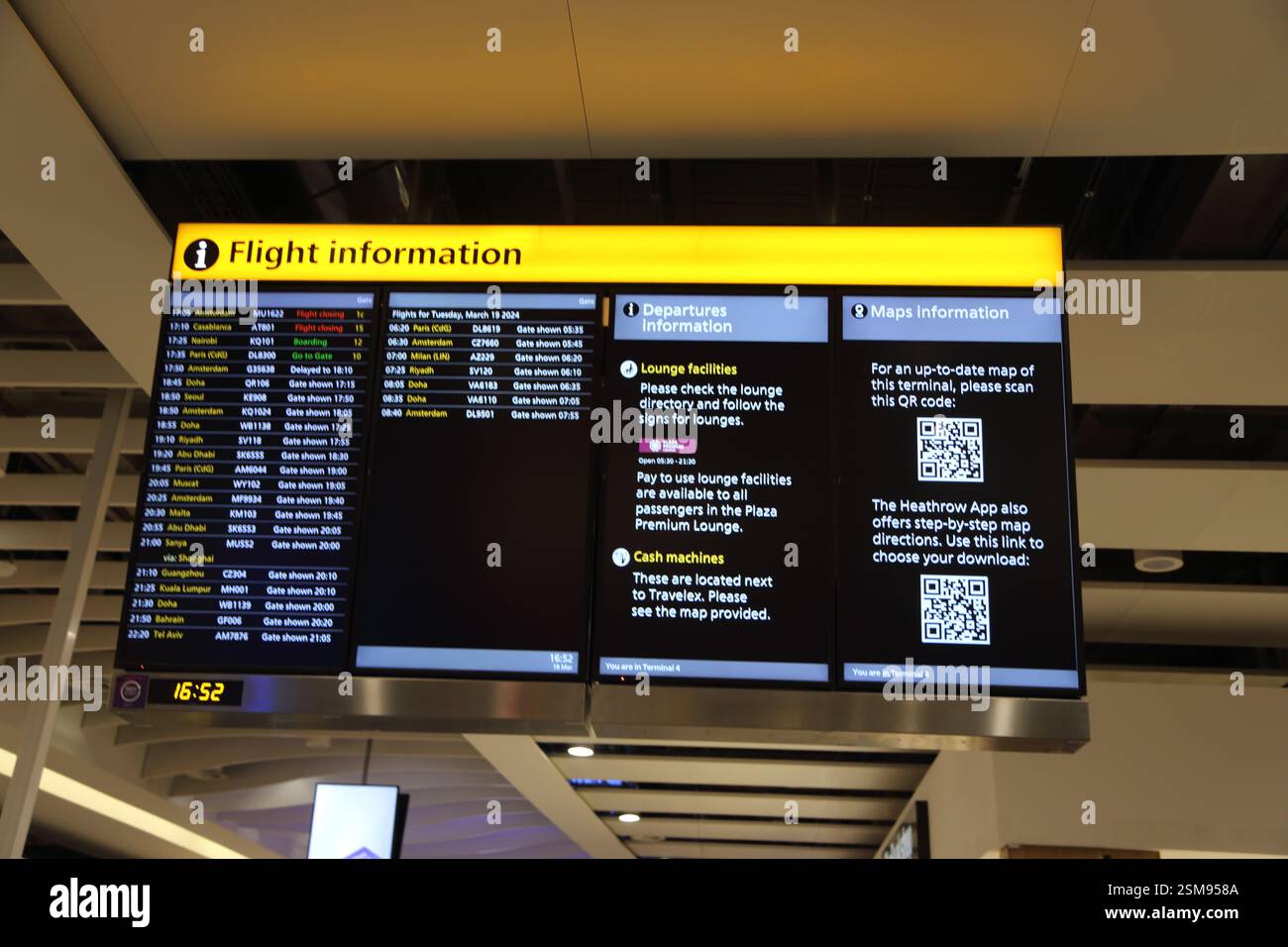 Heathrow Airport Terminal 4 Flight Information Board London England ...