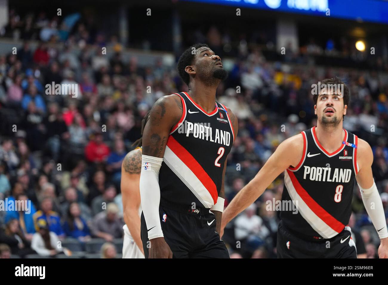 Portland Trail Blazers center Deandre Ayton (2) and forward Deni Avdija ...