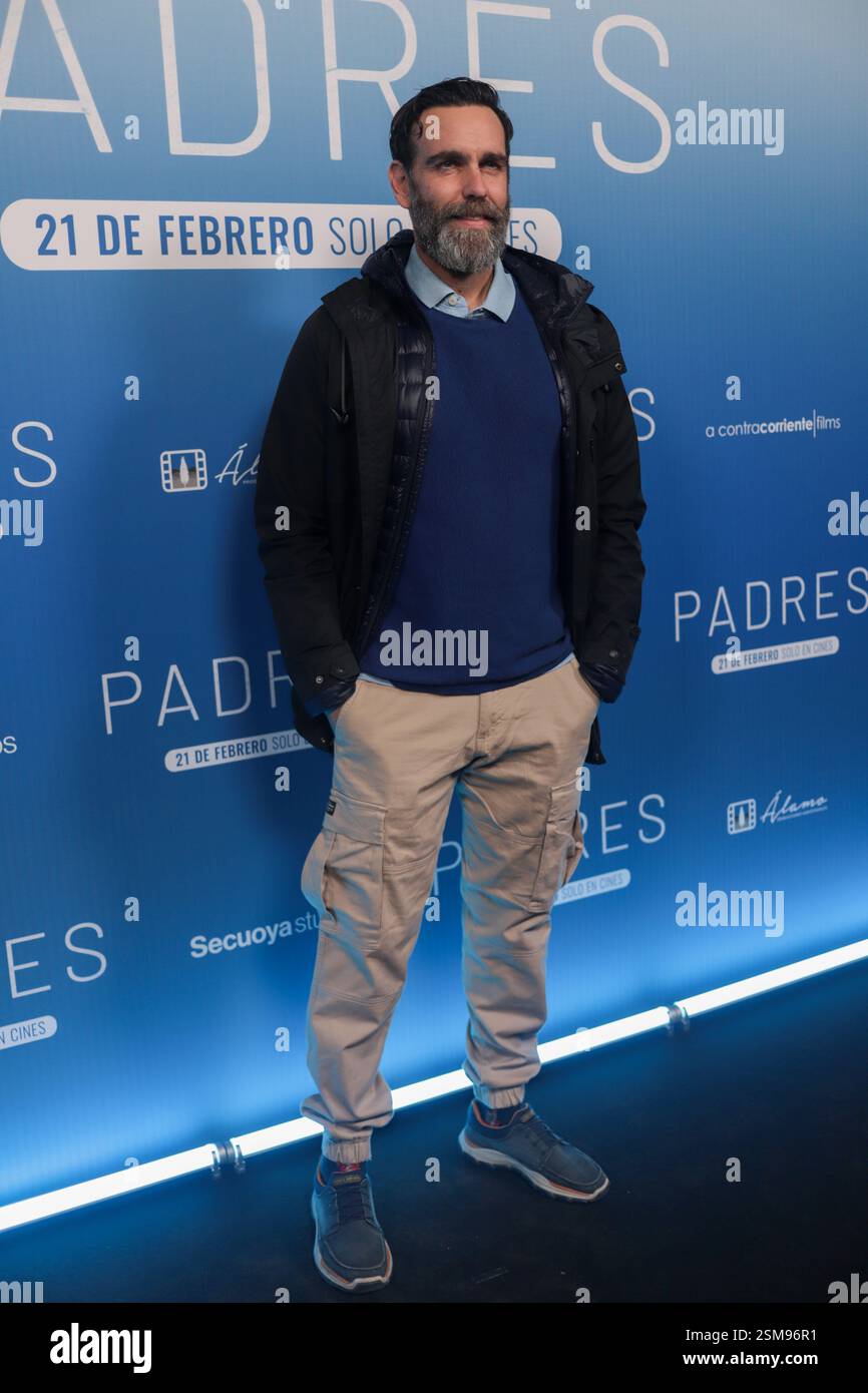 Madrid, Spain, 12th February, 2025: The actor, Ciro Miró poses for the media during the "Padres ...