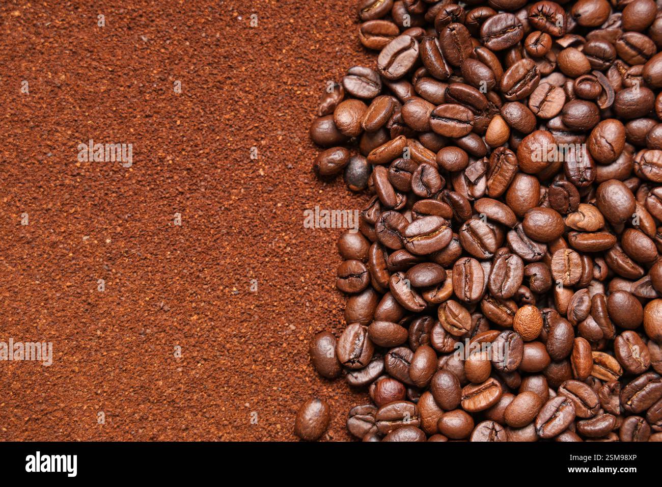 Coffee powder with beans as background, closeup Stock Photo - Alamy