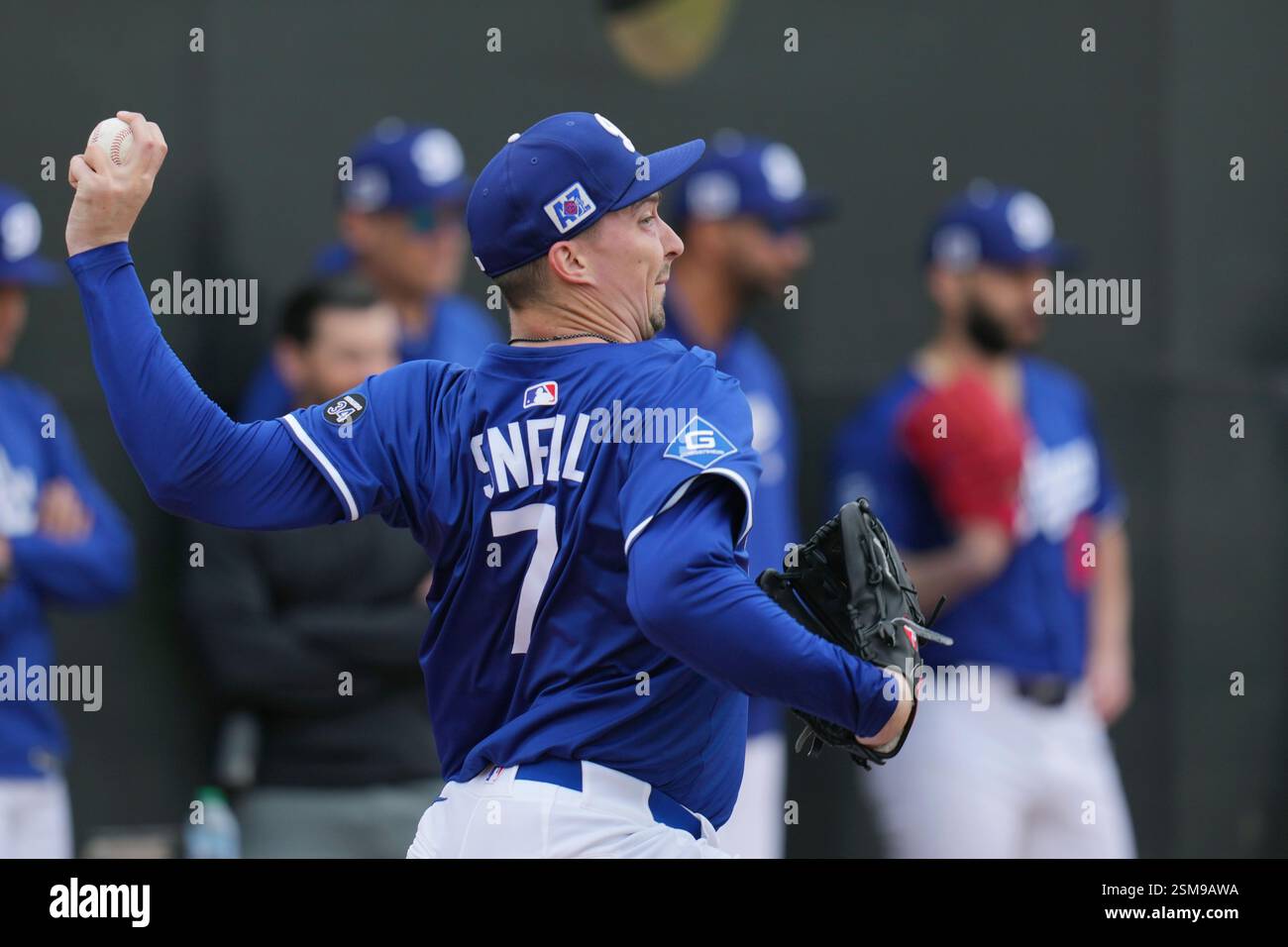 Los Angeles Dodgers pitcher Blake Snell throws during a pitching ...