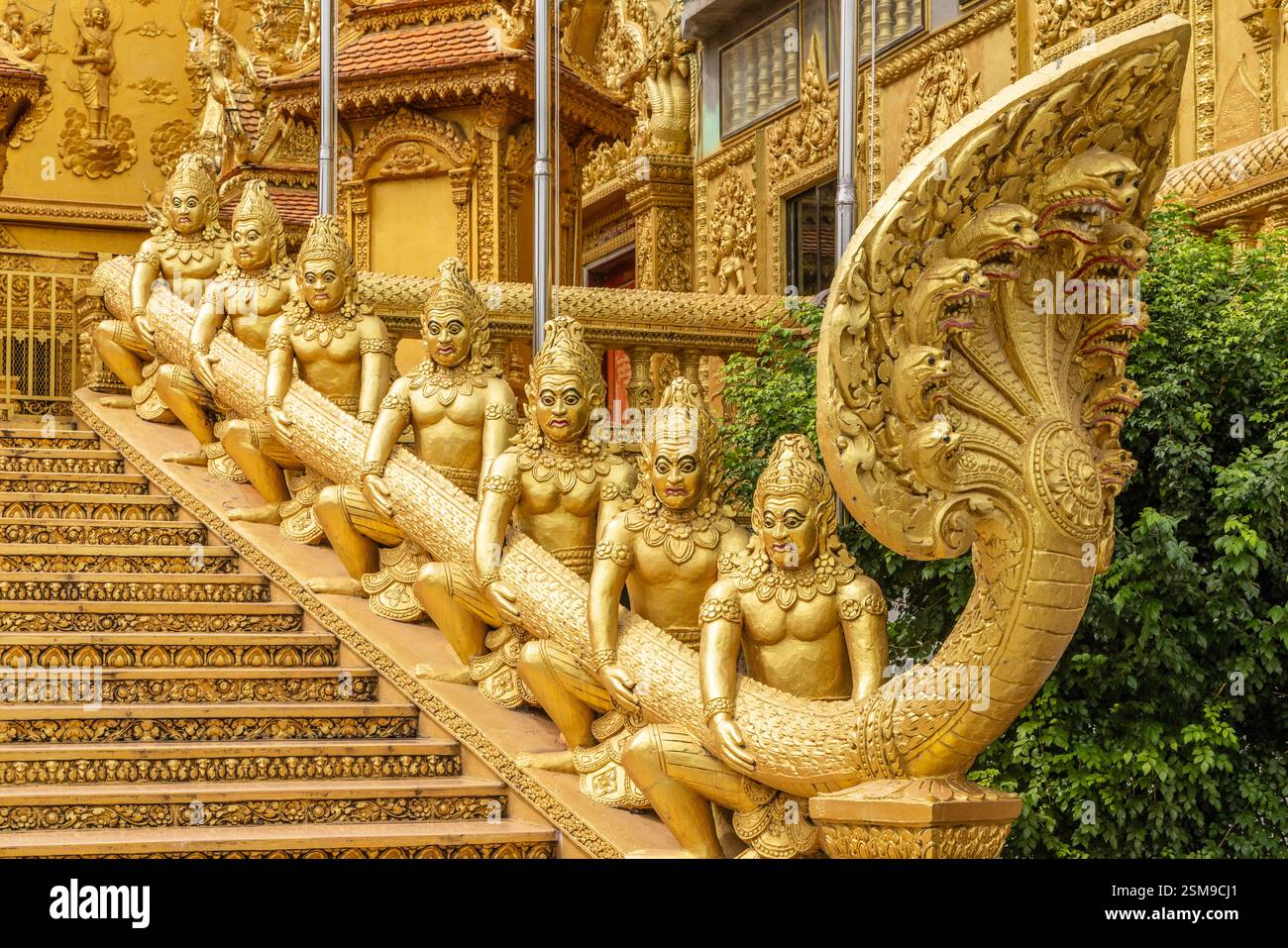 Many asura titans statues holding Naga snake statue, Wat Kean Kleang ...
