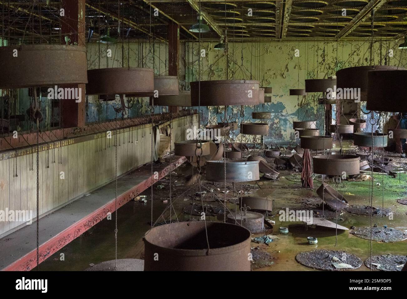 Dressing room at a steel plant: Workers would put their items in these ...